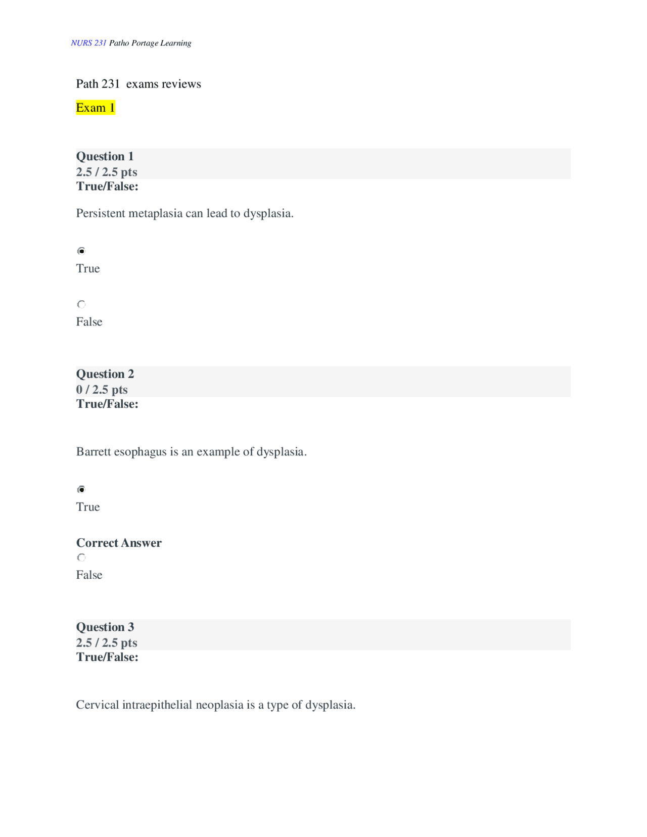 NURS 231 Patho Portage Learning/Path 231 exams reviews | Exams Nursing ...