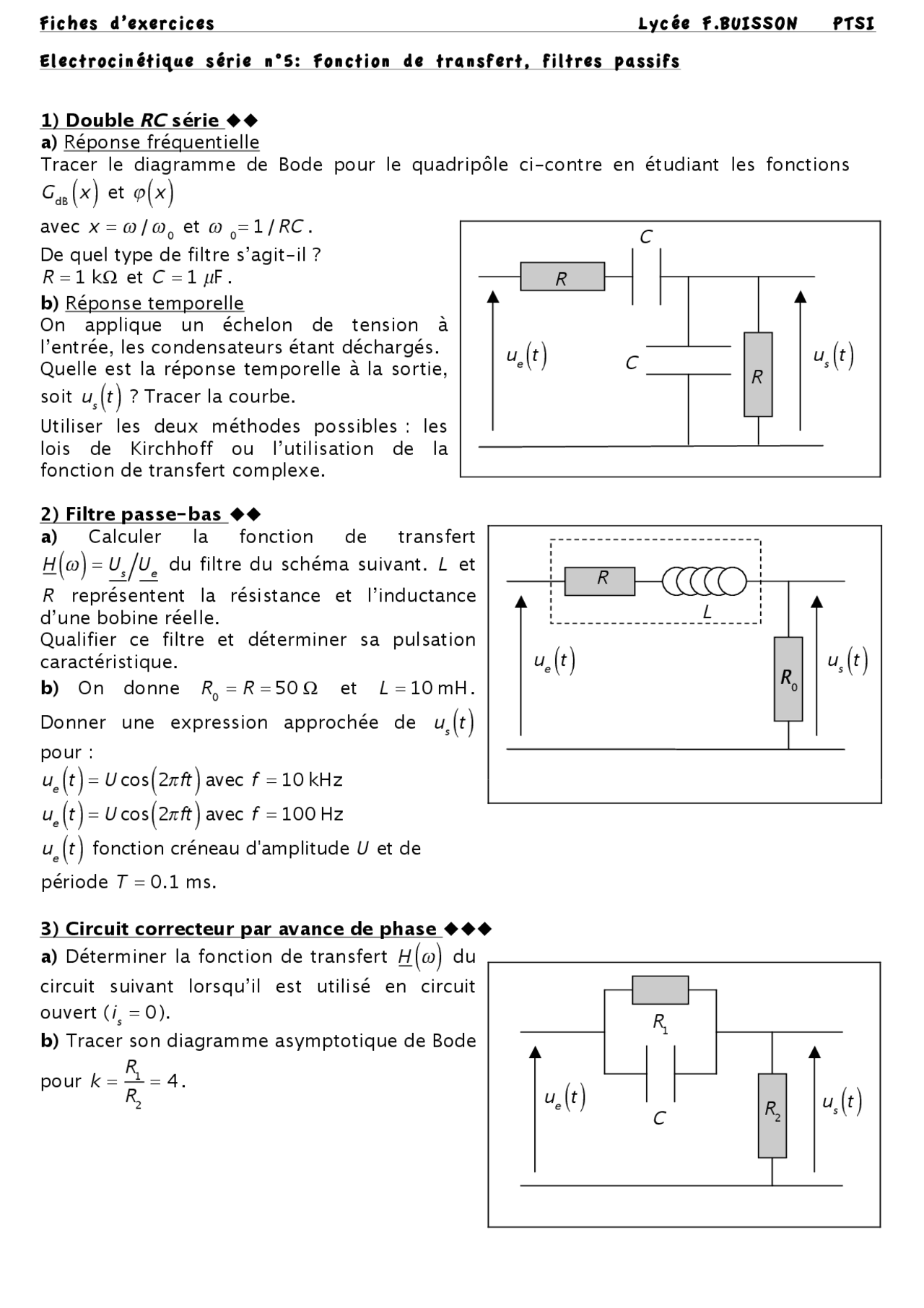 ELECTROCINETIQUE série n5 - Docsity