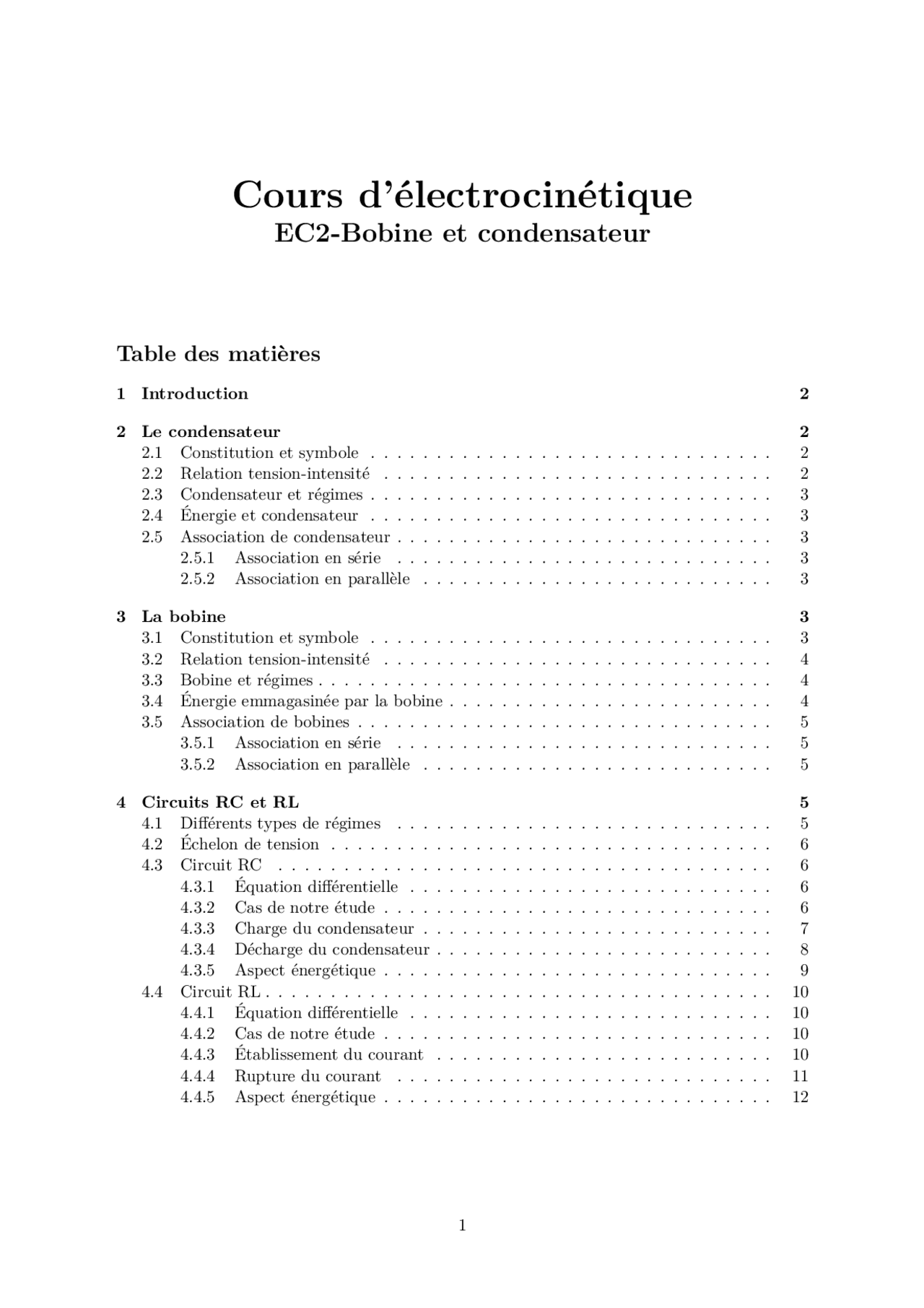 Cours d`électrocinétique EC2-Bobine et condensateur - Docsity