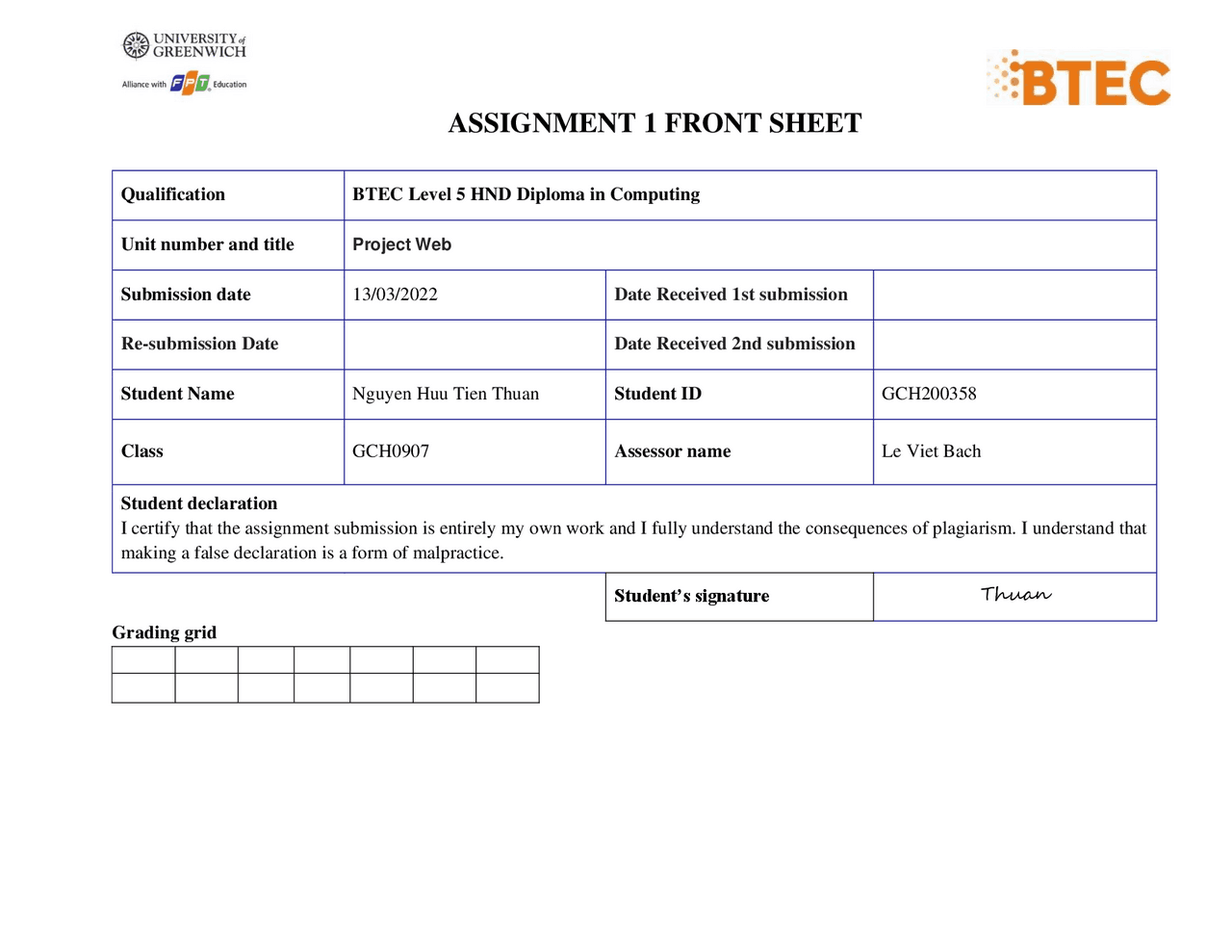 Project-Web- Nguyen Huu Tien Thuan-GCH200358.pdf | Assignments Web Design and Development - Docsity