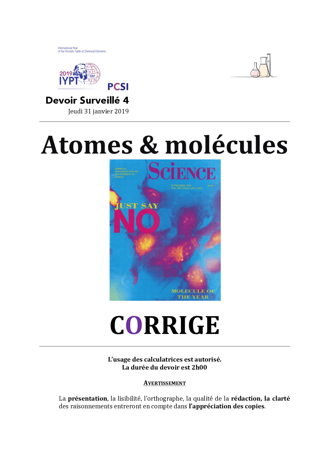 Atomes And Molécules Corrige Notes Chimie Docsity