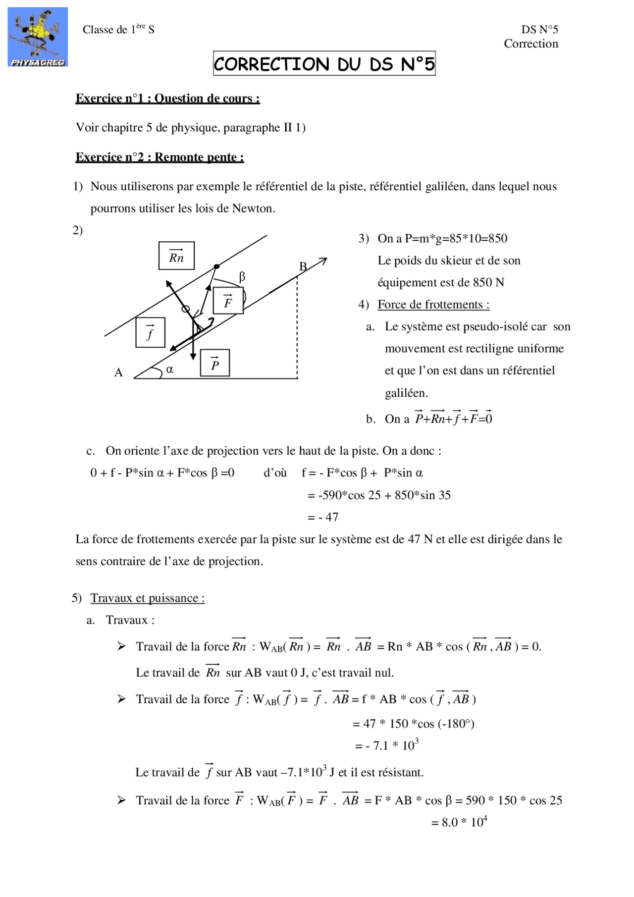 CORRECTION DU DS N°5 - Docsity