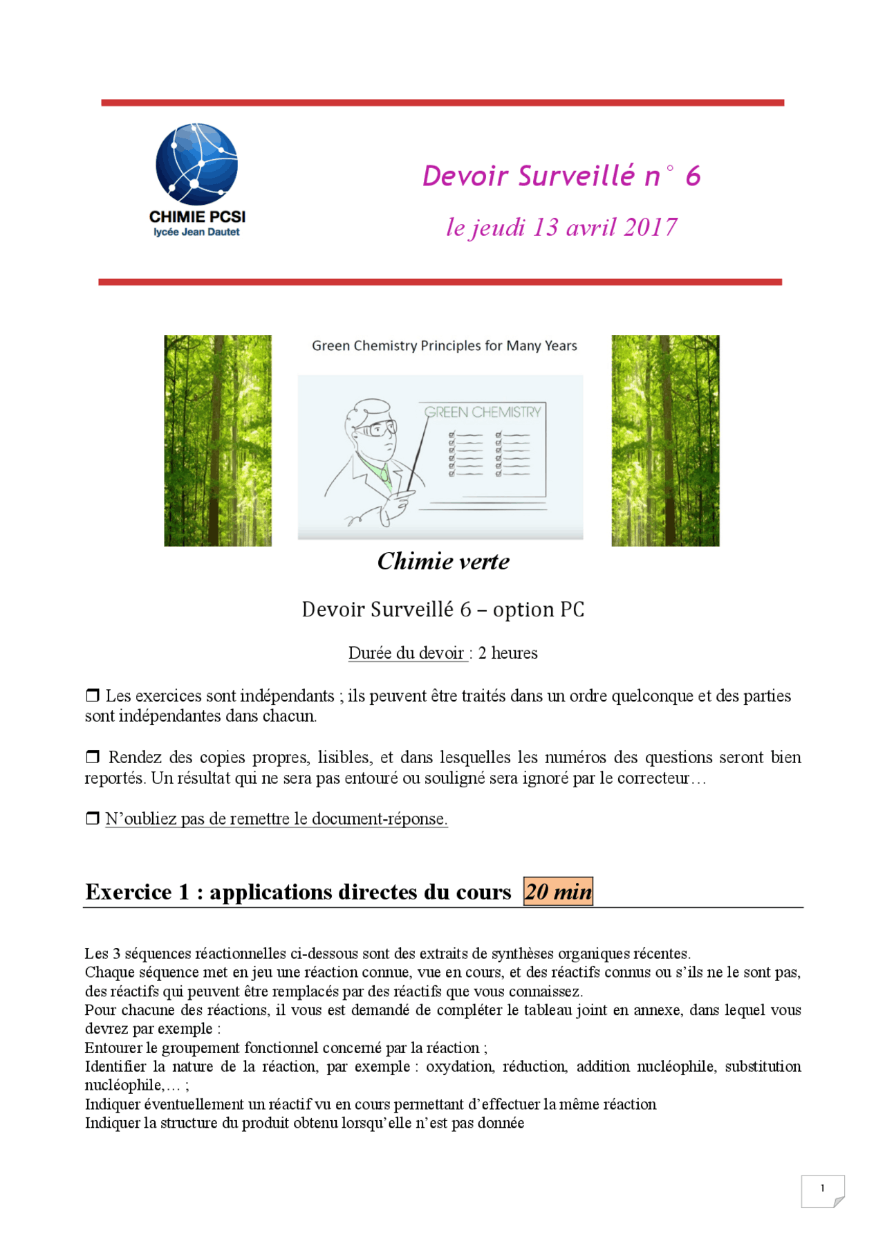 Devoir Surveillé n° 6 - Docsity