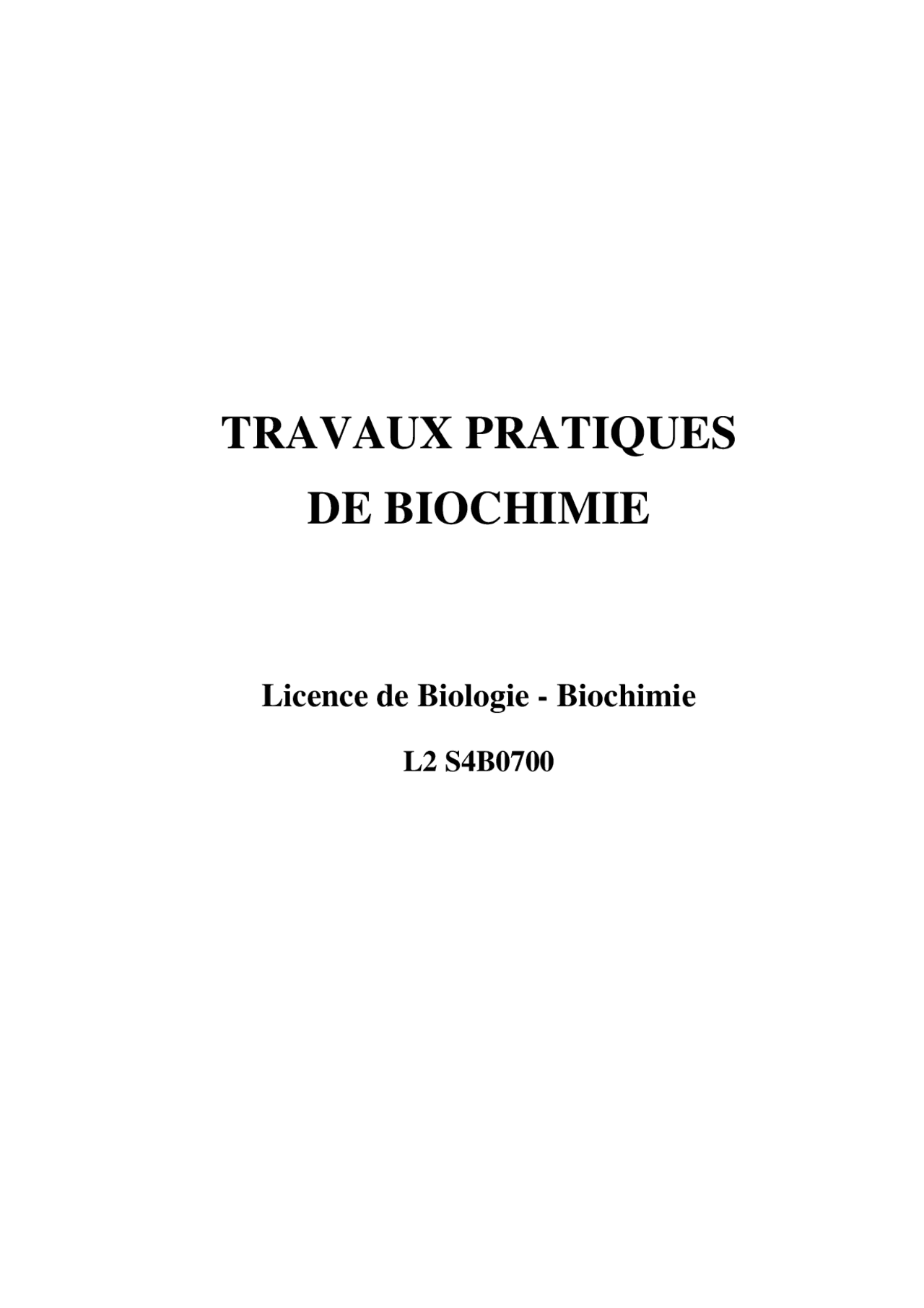 Travaux Pratiques De Biochimie Exercices Biochimie Docsity