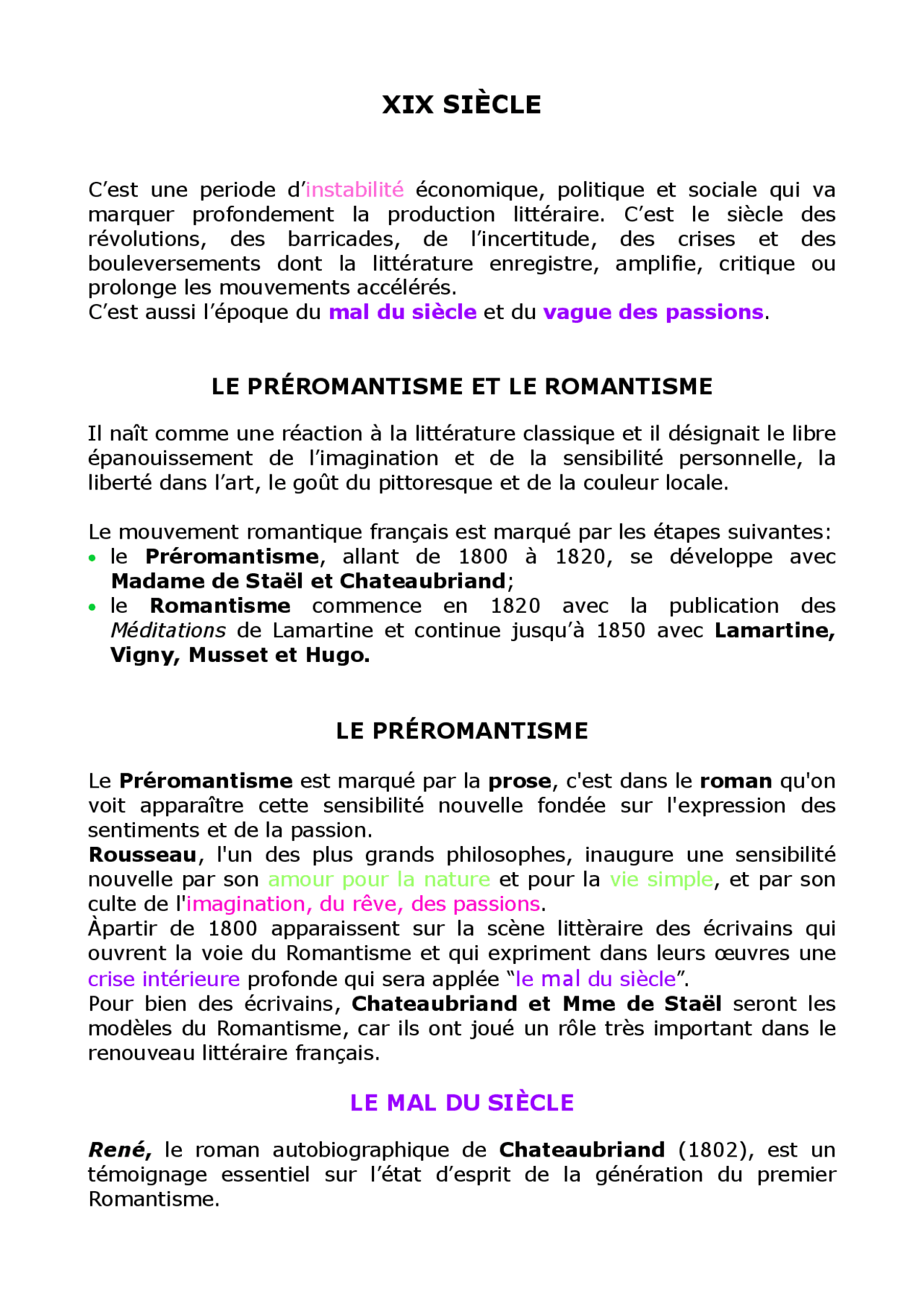 Preromantisme Et Romantisme Docsity