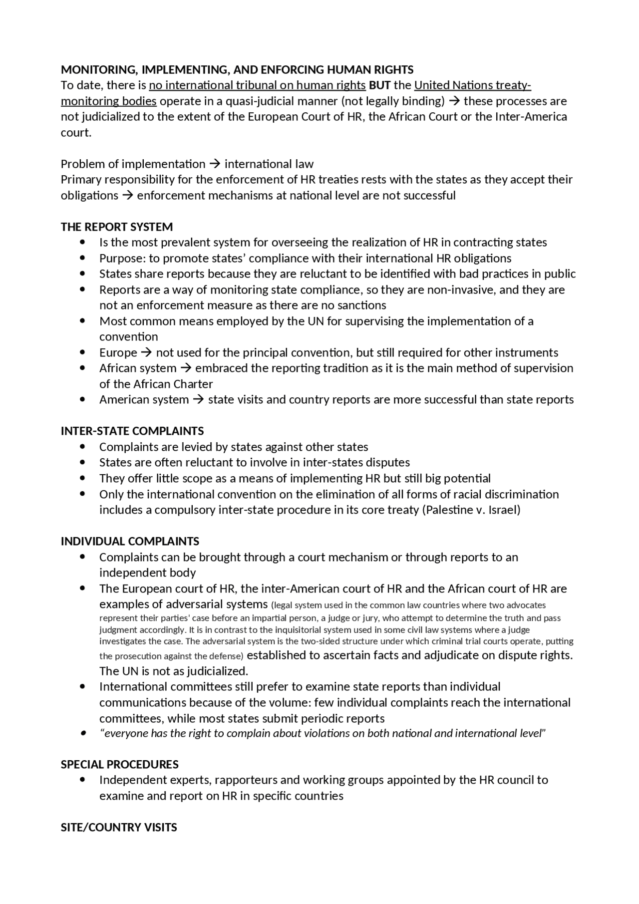 MONITORING, IMPLEMENTING, AND ENFORCING HUMAN RIGHTS - Docsity