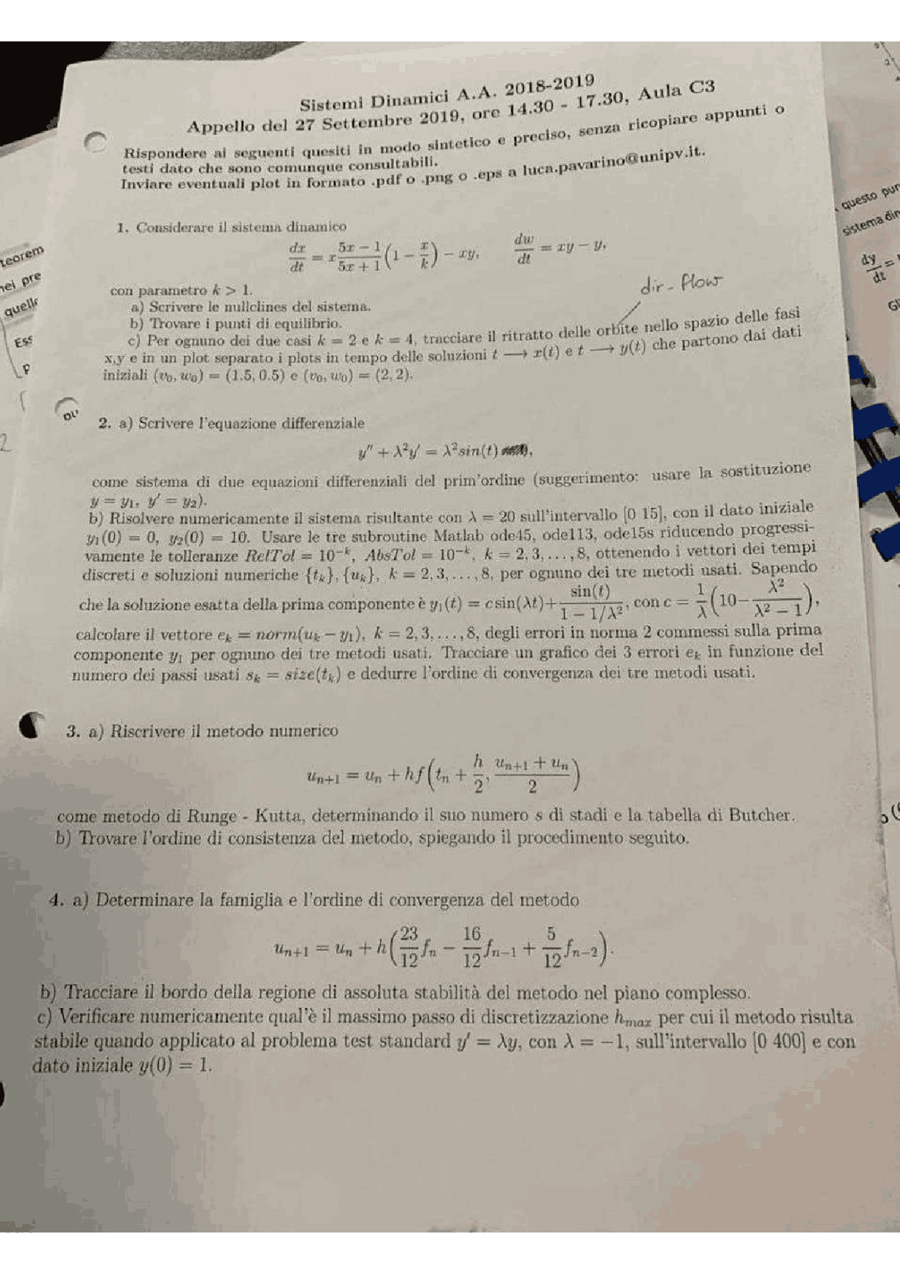 Temi Desame Sistemi Dinamici Prove Desame Di Sistemi Dinamici Docsity