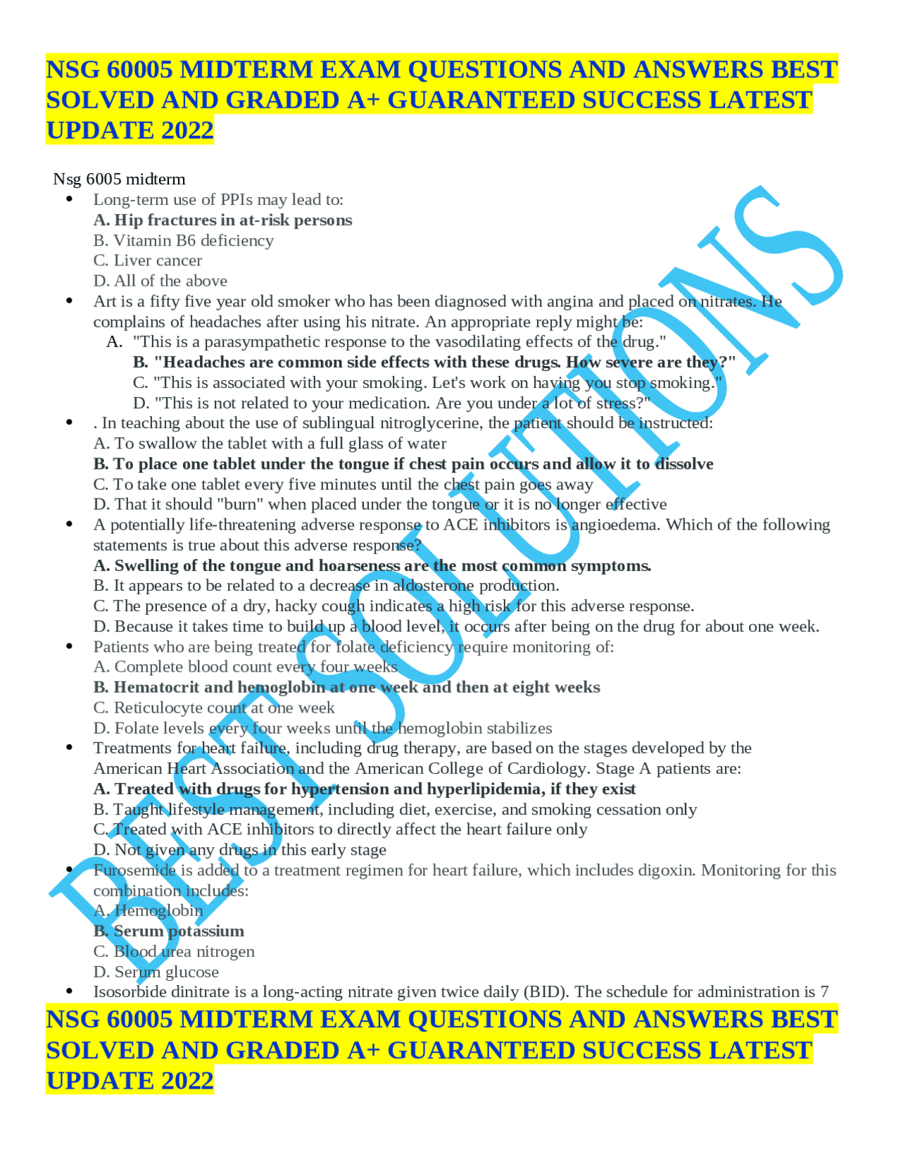 Nsg 60005 Midterm Exam Questions And Answers Best Solved And Graded A