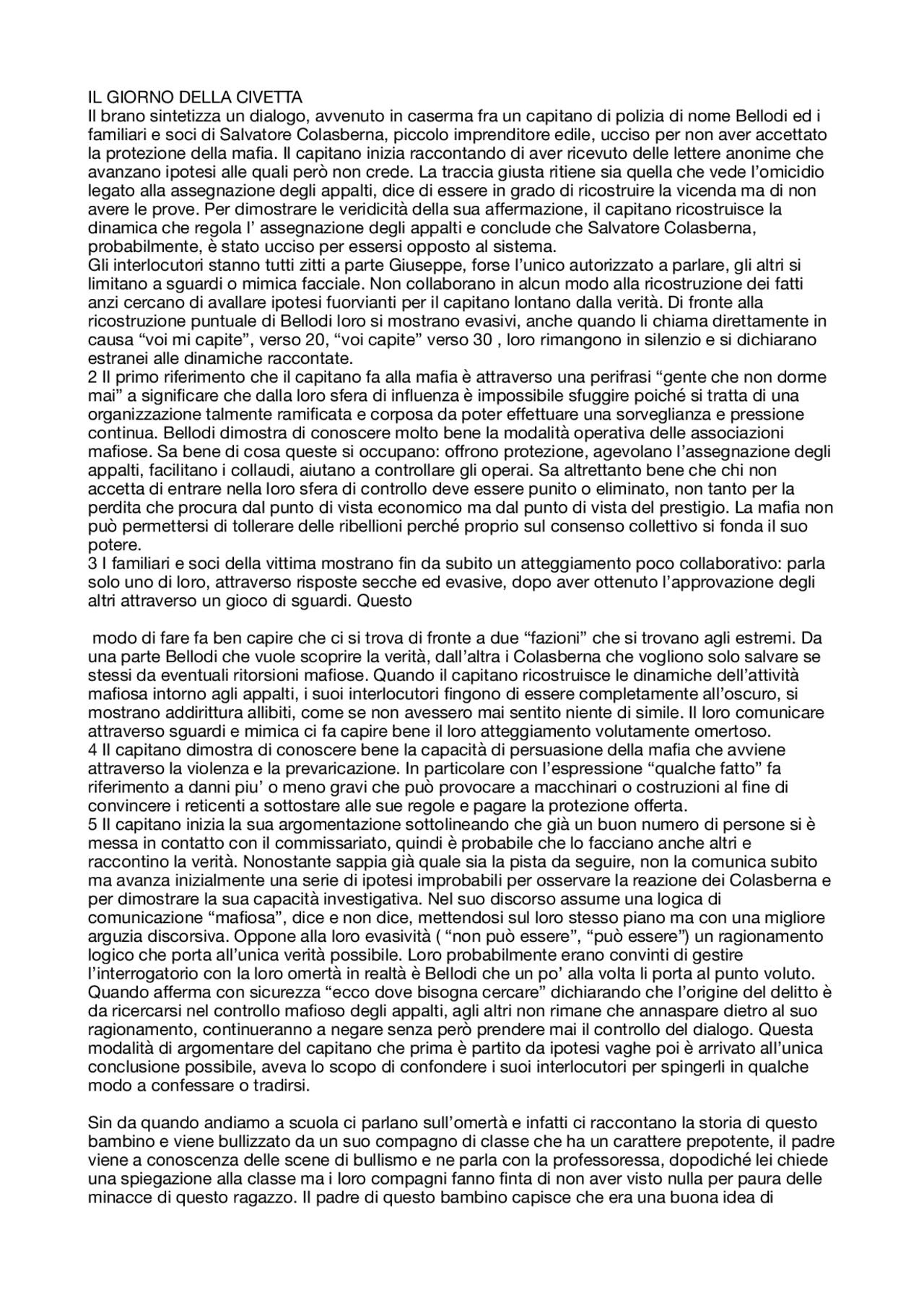 Il giorno della civetta | Prove d'esame di Italiano - Docsity