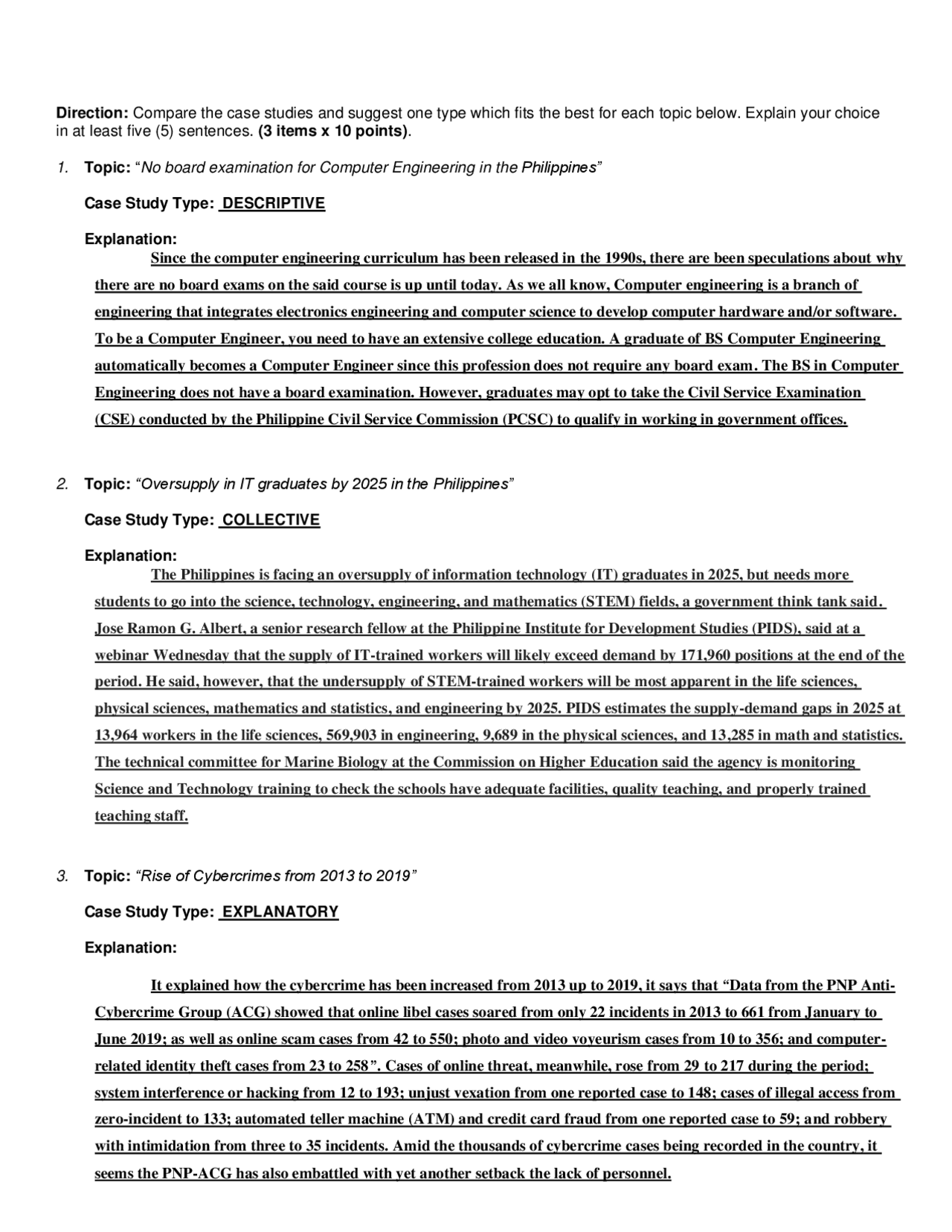 Compare the case studies and suggest one type which fits the best for ...