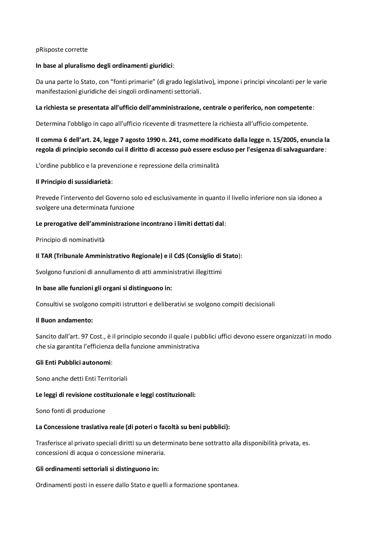 Domande Diritto Amministrativo Pegaso Docsity
