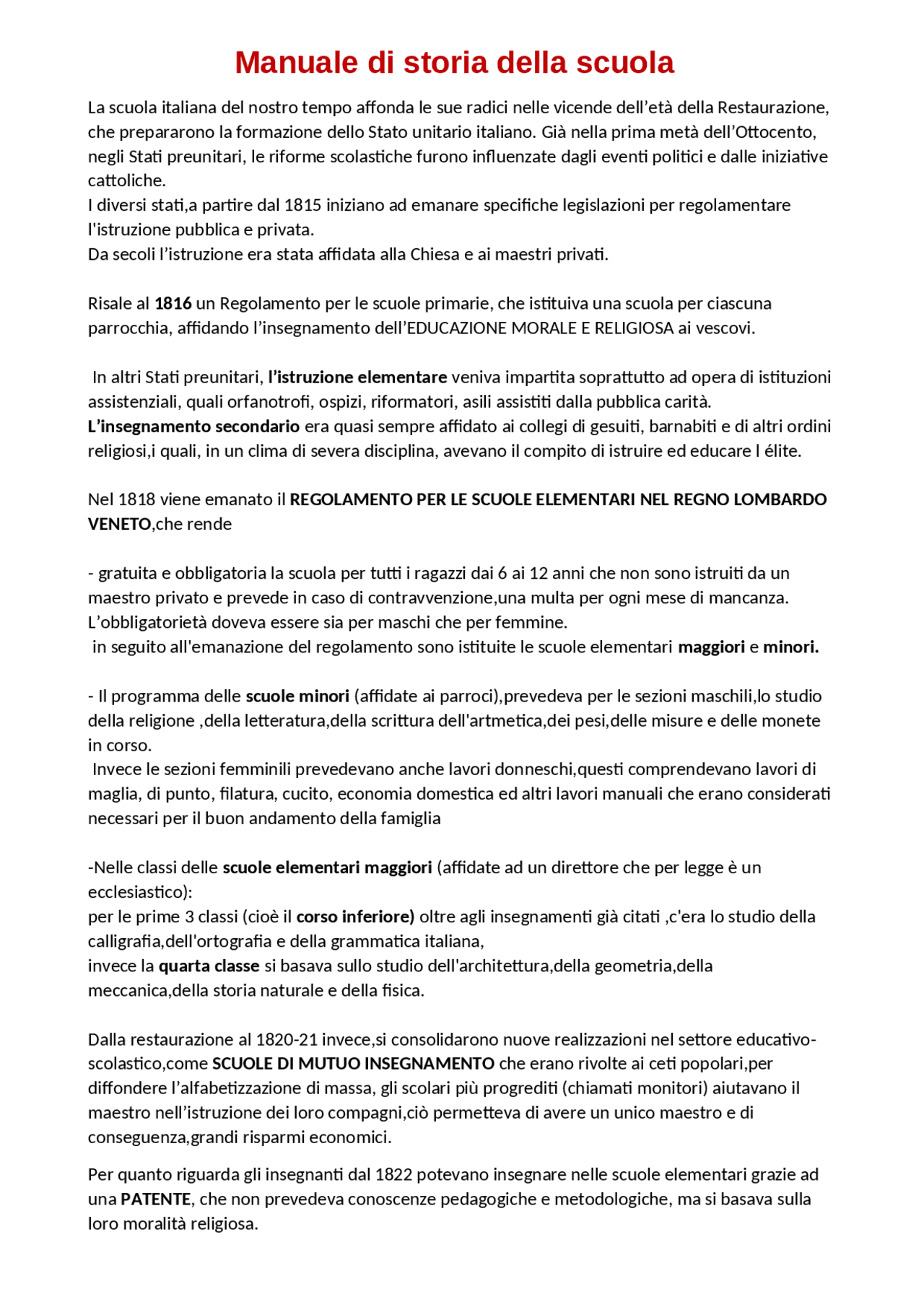 Manuale Di Storia Della Scuola Docsity