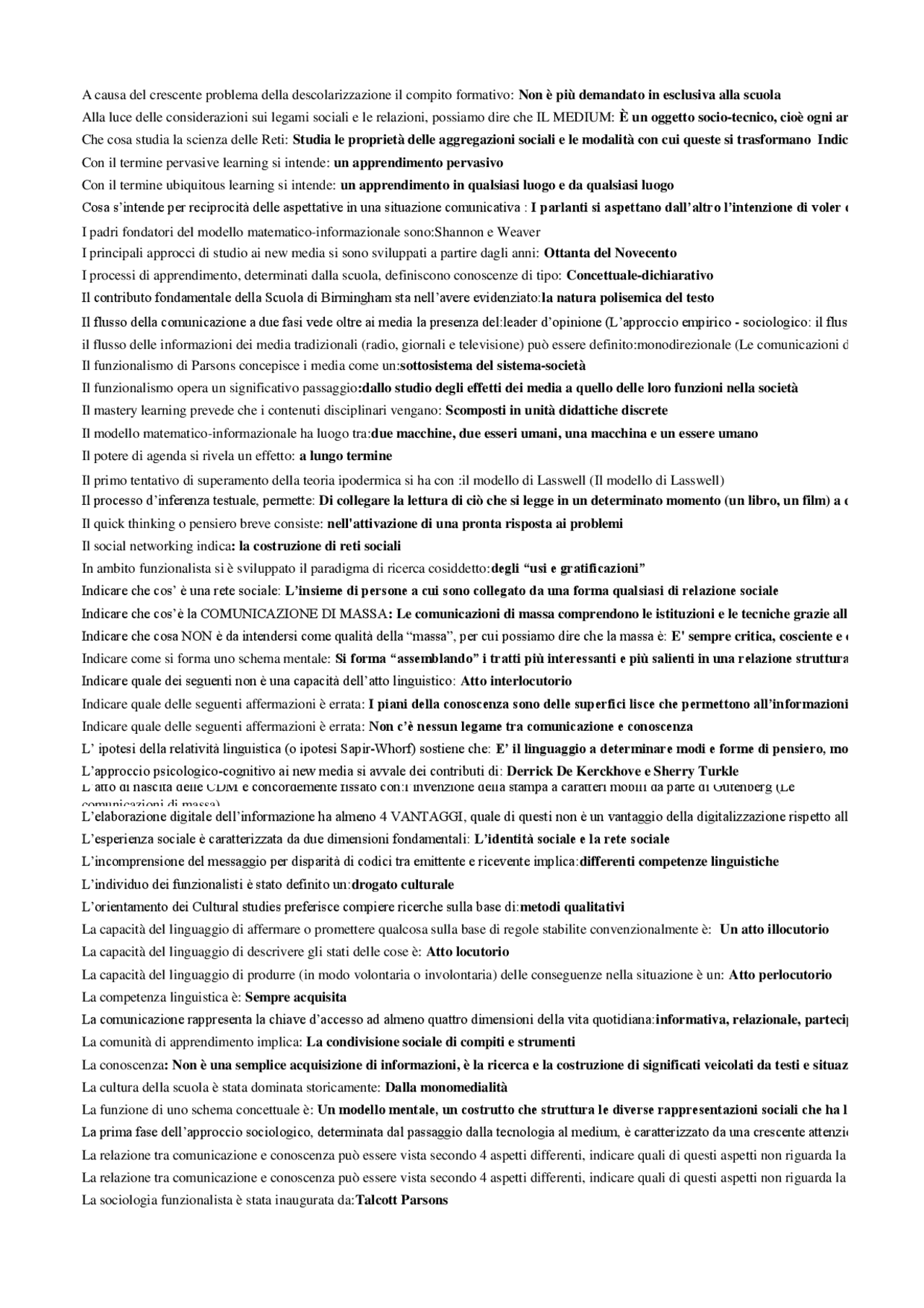 Teorie E Tecniche Della Comunicazione Di Massa Pegaso L19 Prove D