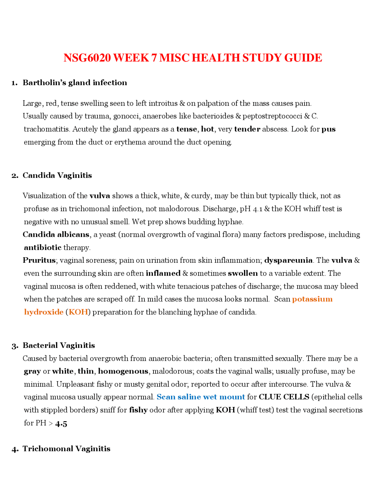 NSG6020 WEEK 7 MISC HEALTH STUDY GUIDE | Study Guides, Projects ...