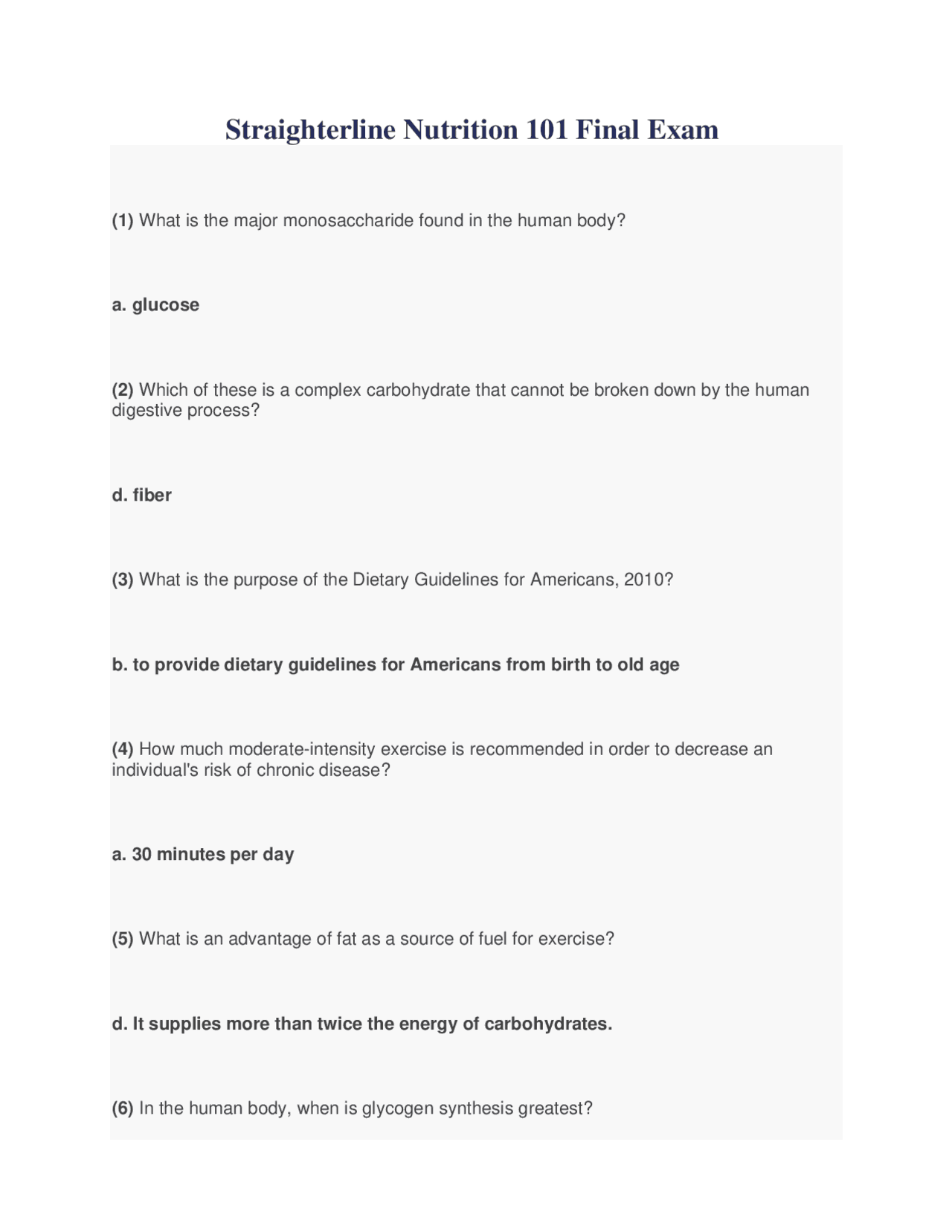 Straighterline Nutrition 101 Final Exam (Newest 2022/2023 ...