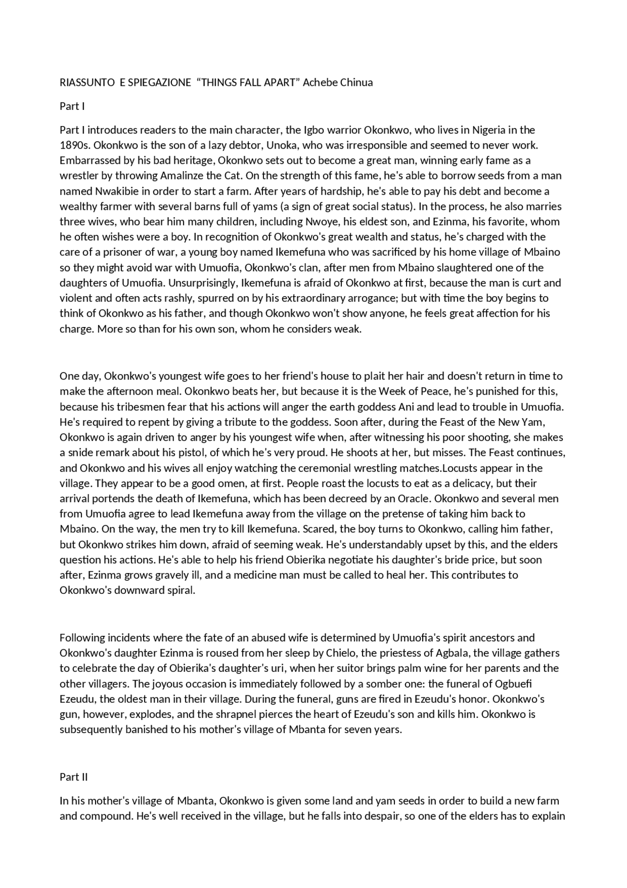 Things Fall Apart - Achebe - Docsity