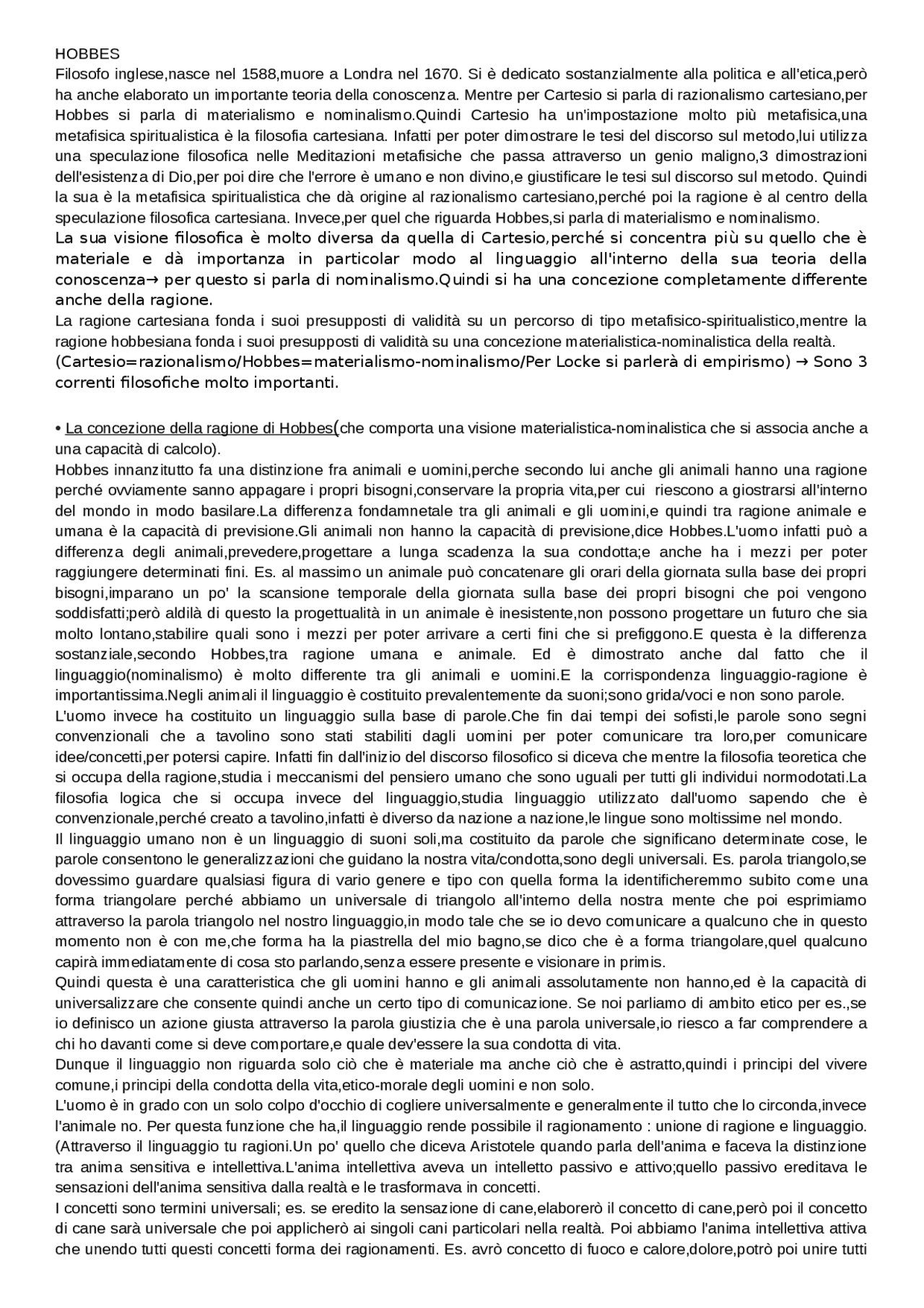 Appunti Di Filosofia Su Hobbes E Locke Docsity