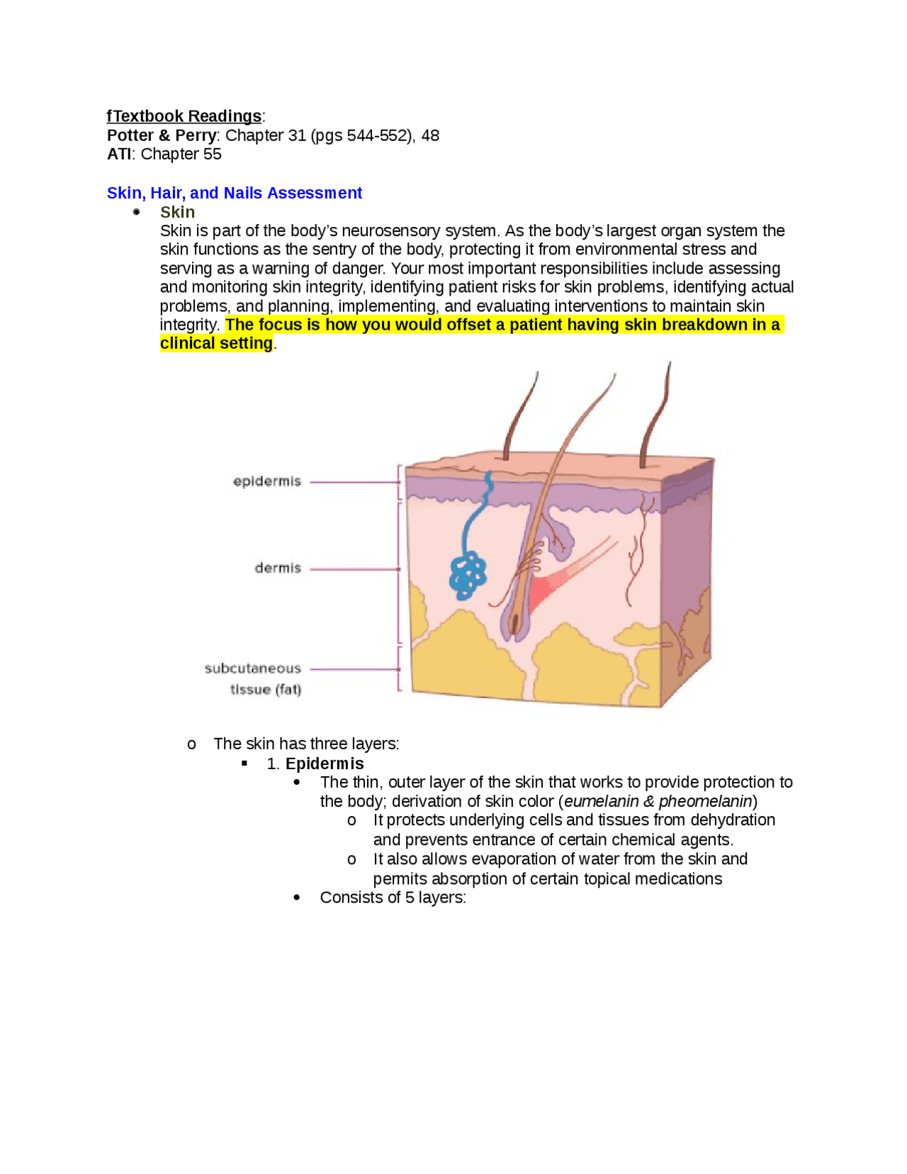 SKIN _ WOUND STUDY GUIDE- WITH ILLUSTRATIONS. - Docsity