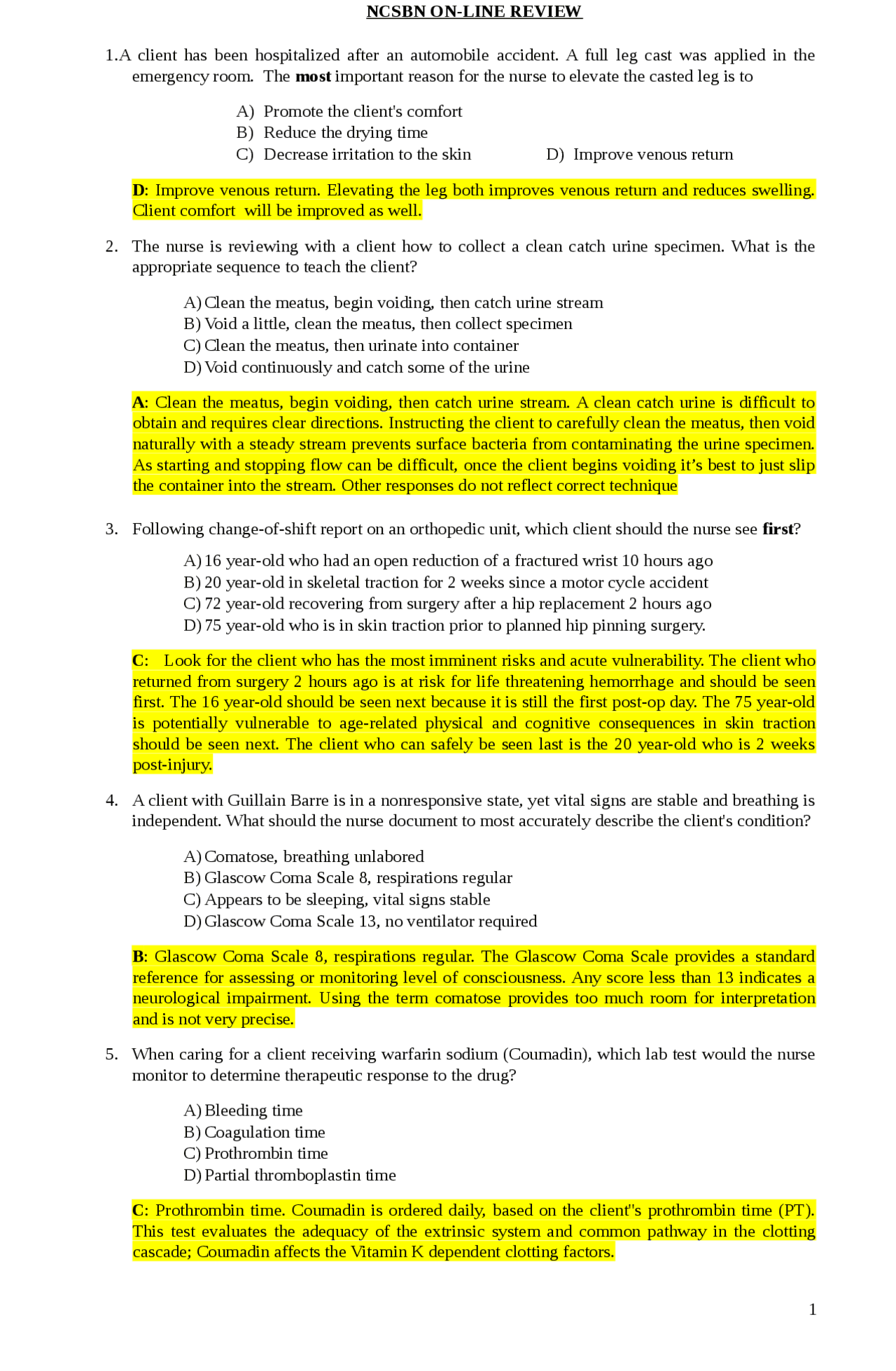 Nursing Review Questions | Exams Nursing | Docsity