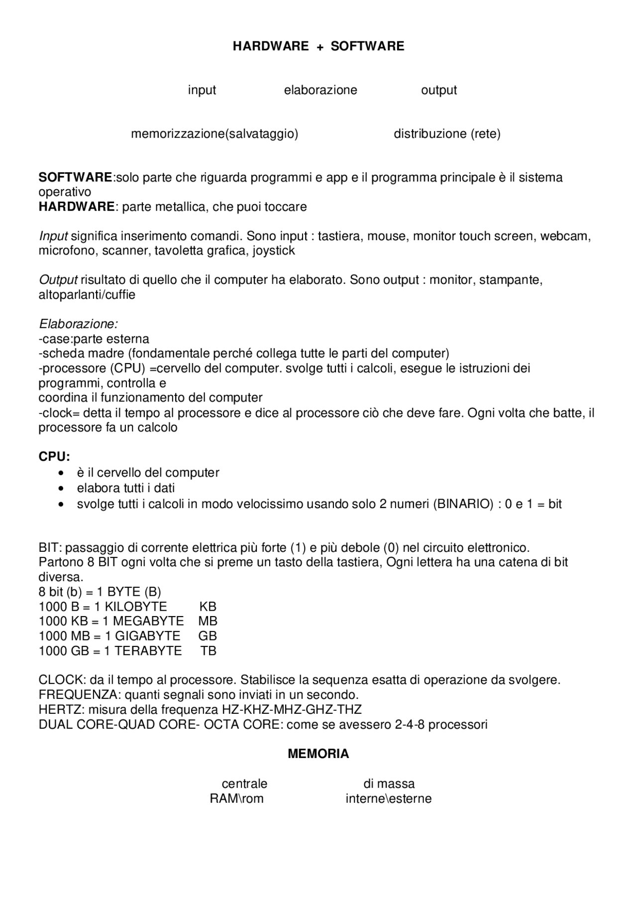 Hardware E Software Informatica Docsity