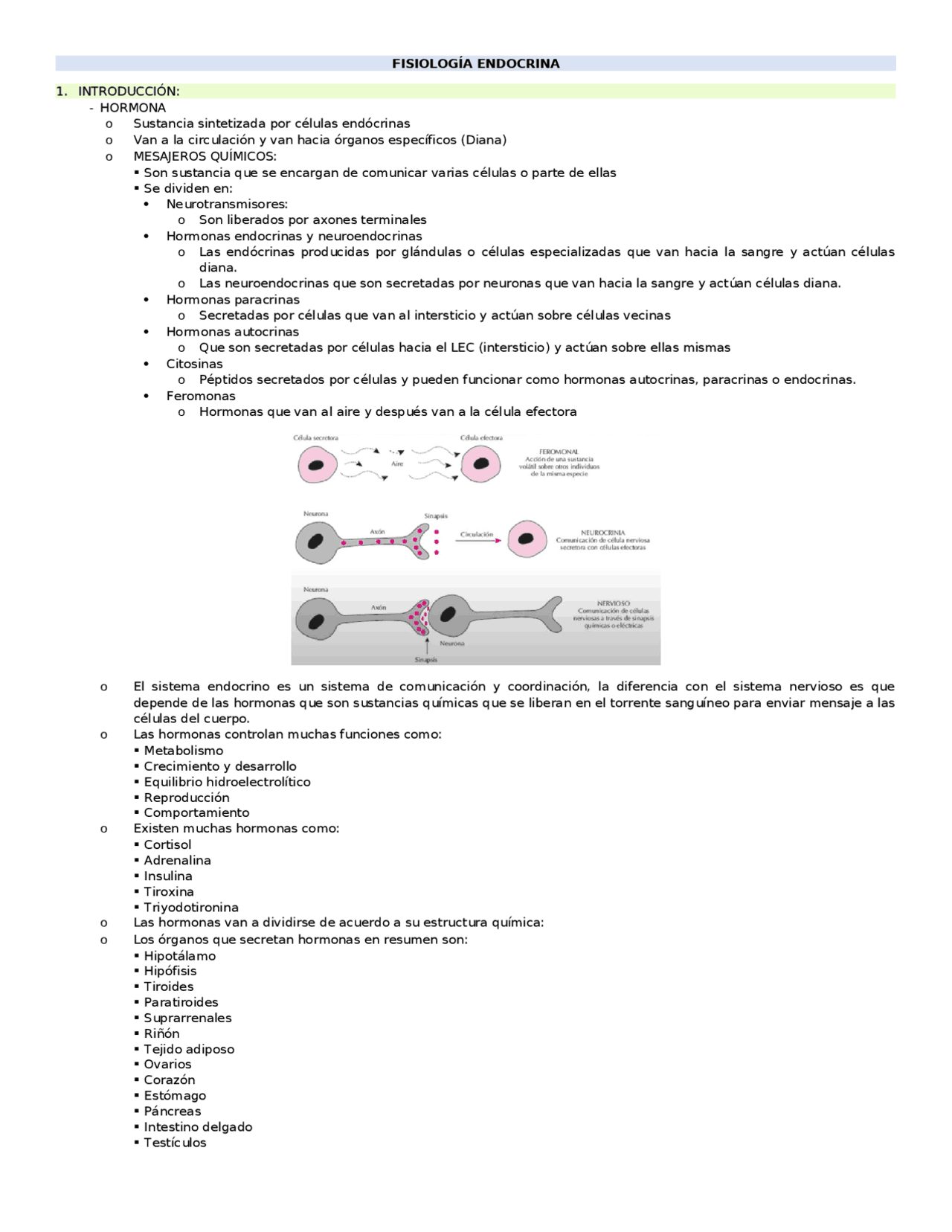 Sistema Endocrino Fisio Resúmenes De Fisiología Humana Docsity