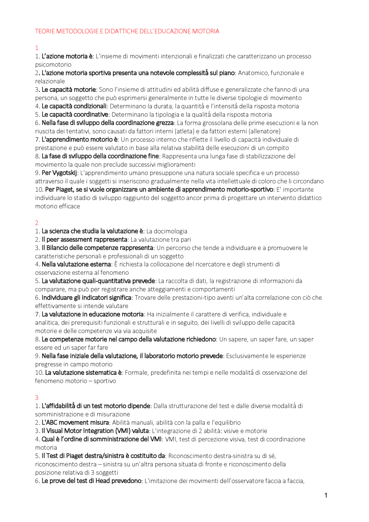 Teorie metodologie e didattiche dell'educazione motoria - Risposte test ...