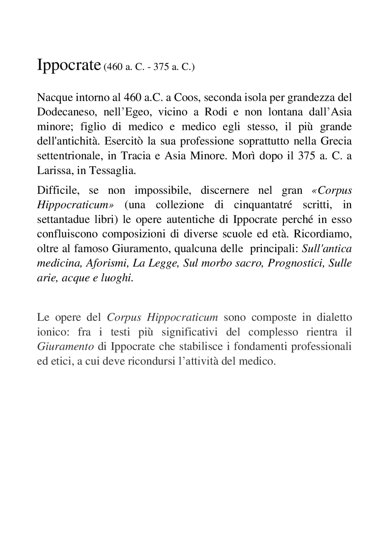 Giuramento di Ippocrate - Docsity