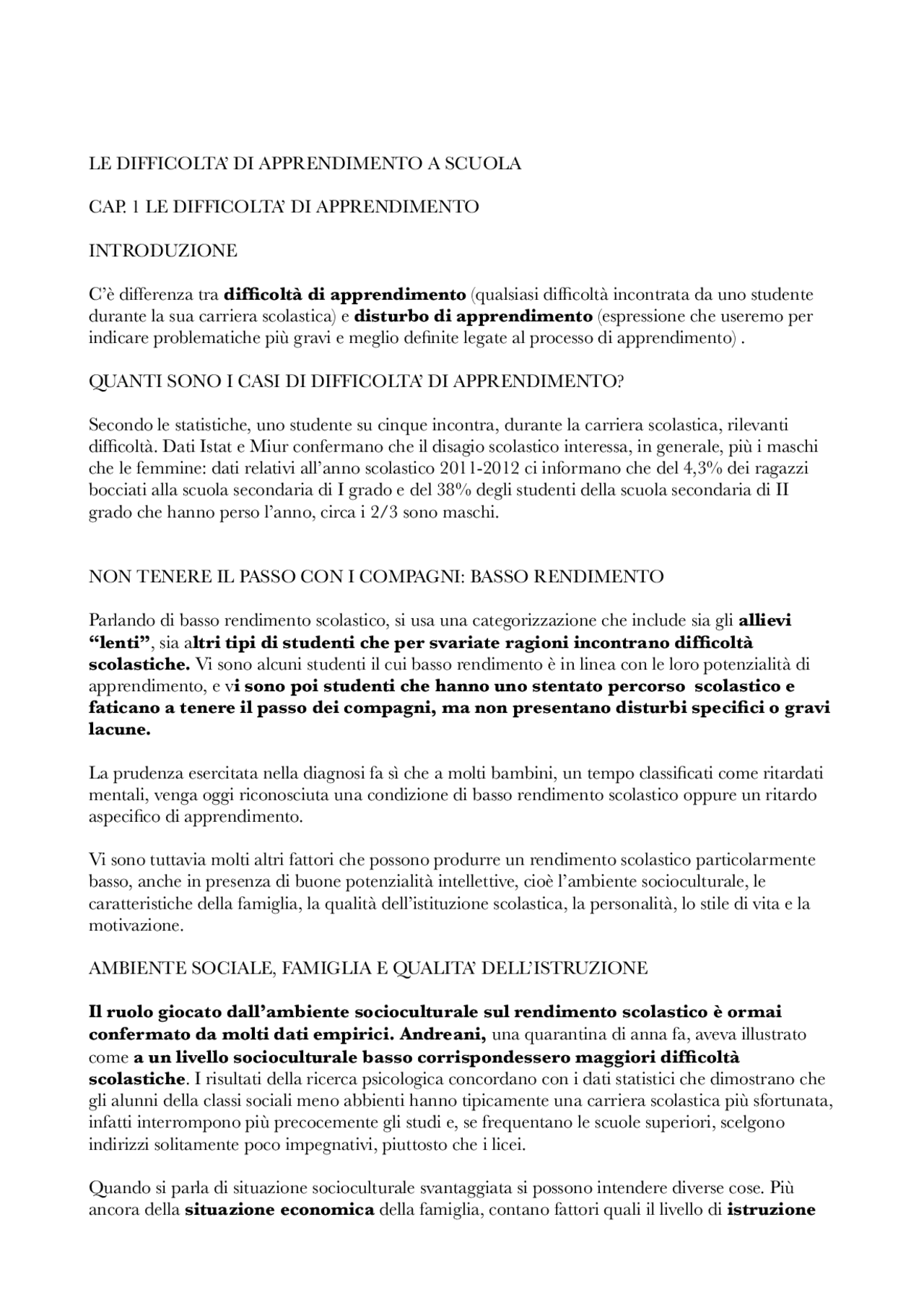 Le Difficoltà Di Apprendimento A Scuola Docsity
