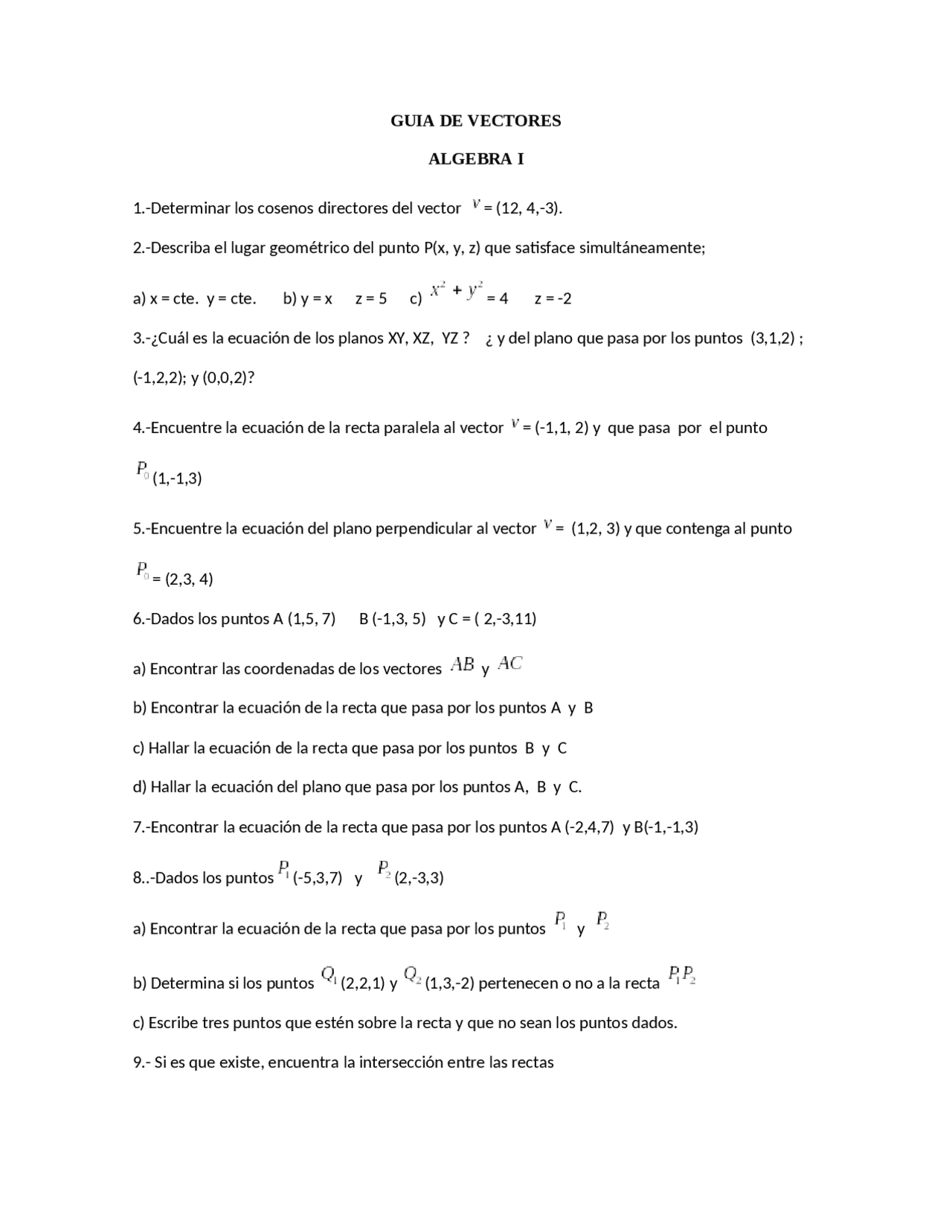 Guia De Ejercicios De Vectores Algebra I Ejercicios De Álgebra