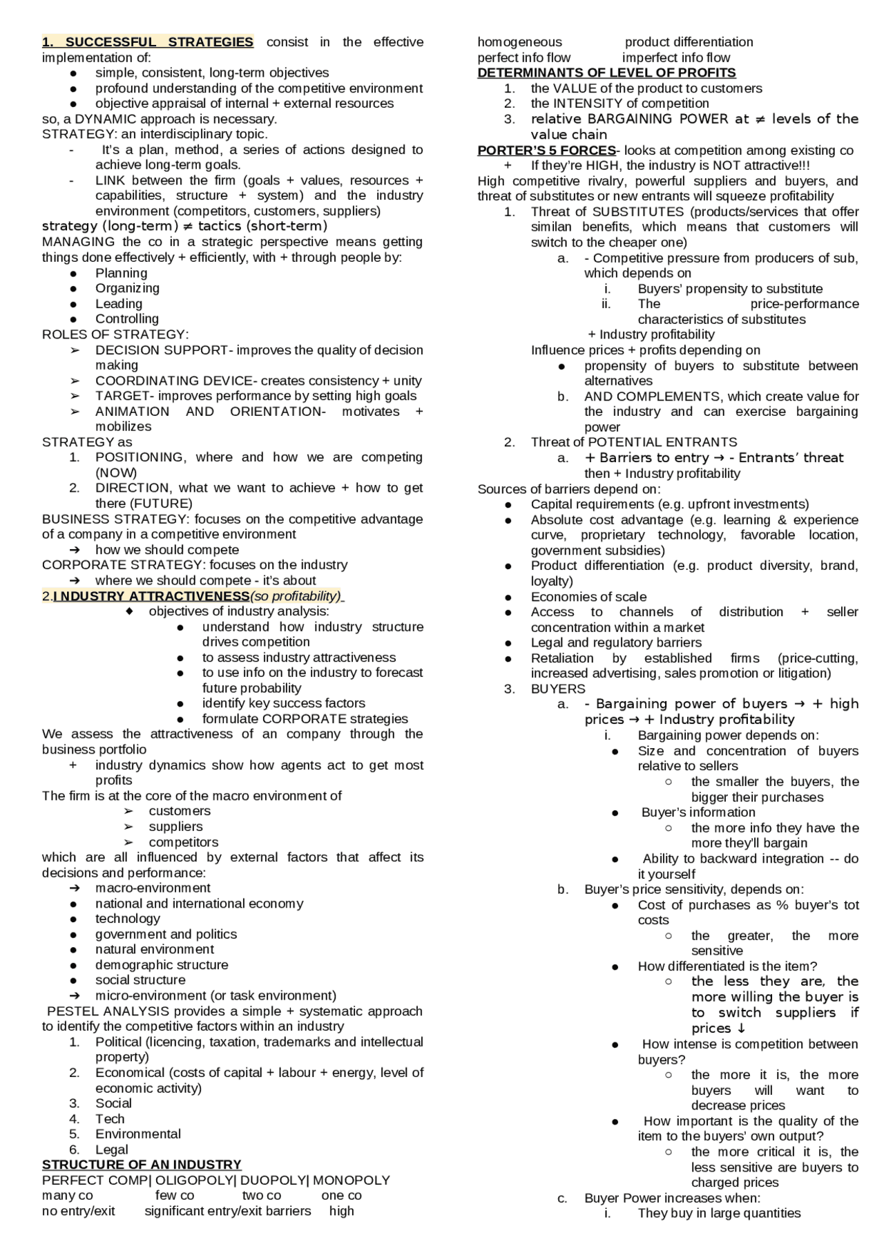 BUSINESS STRATEGY - notes schematiche - Docsity