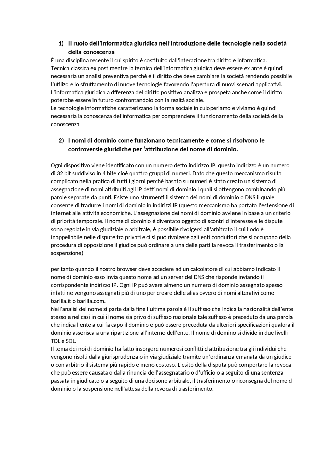 Domande Di Esame Informatica Giuridica Docsity