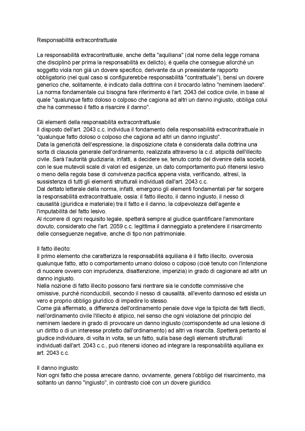 Responsabilità Extracontrattuale Dispense Docsity