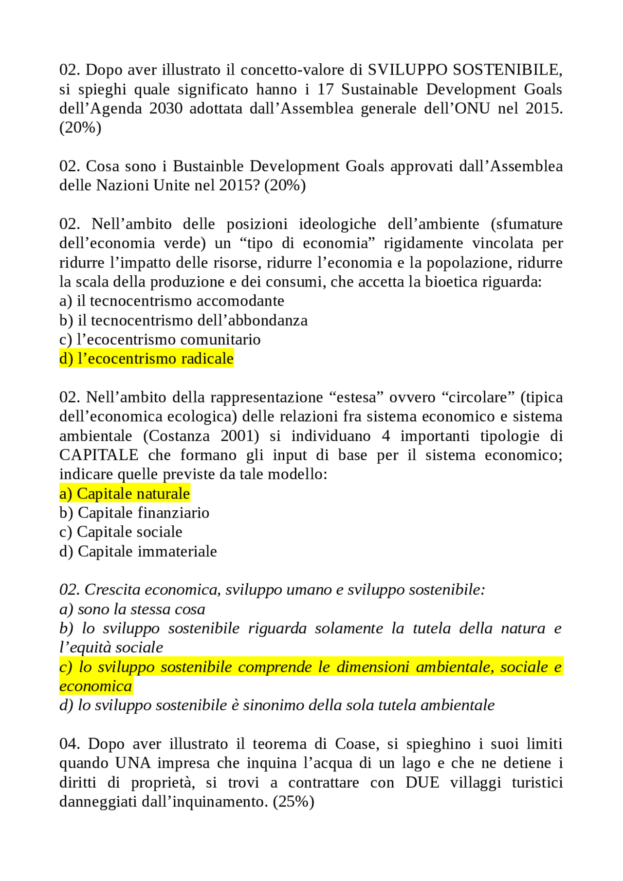 Domande Economia Ambientale Docsity