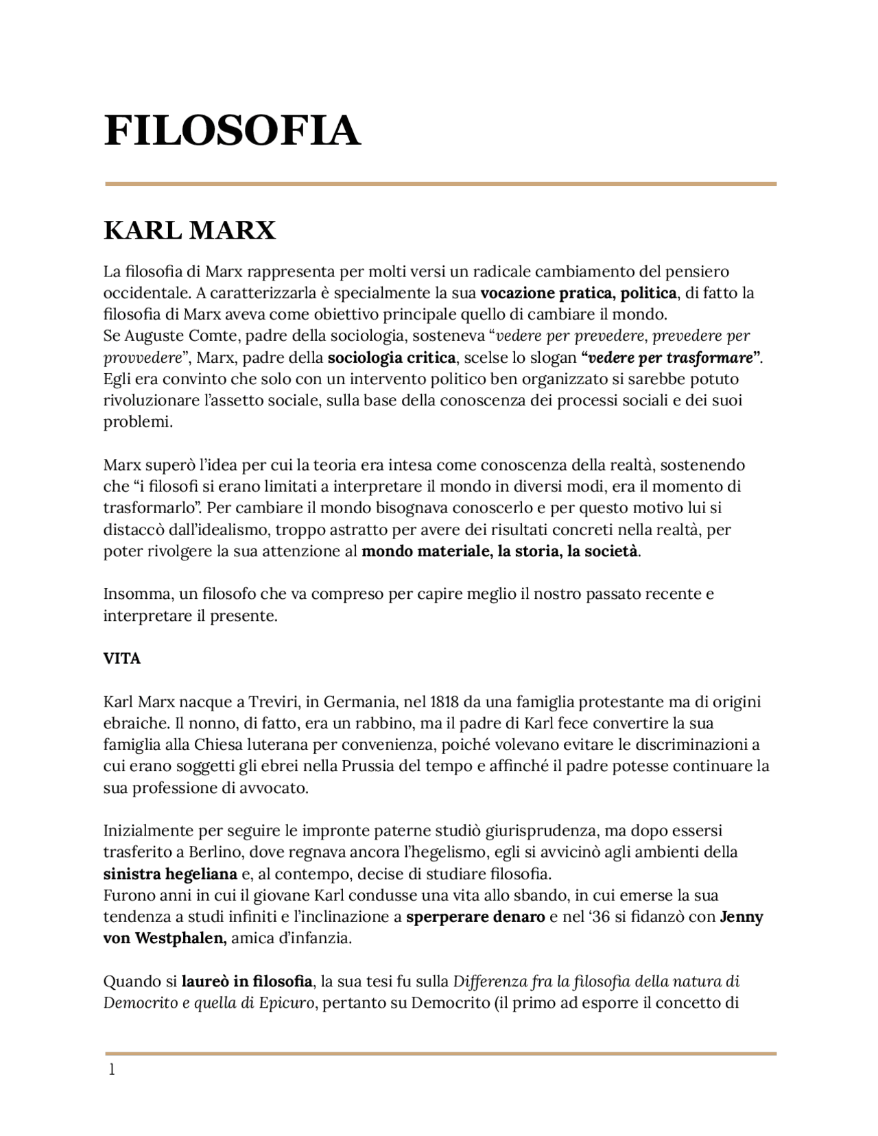 Lezione Sul Filosofo Karl Marx Docsity