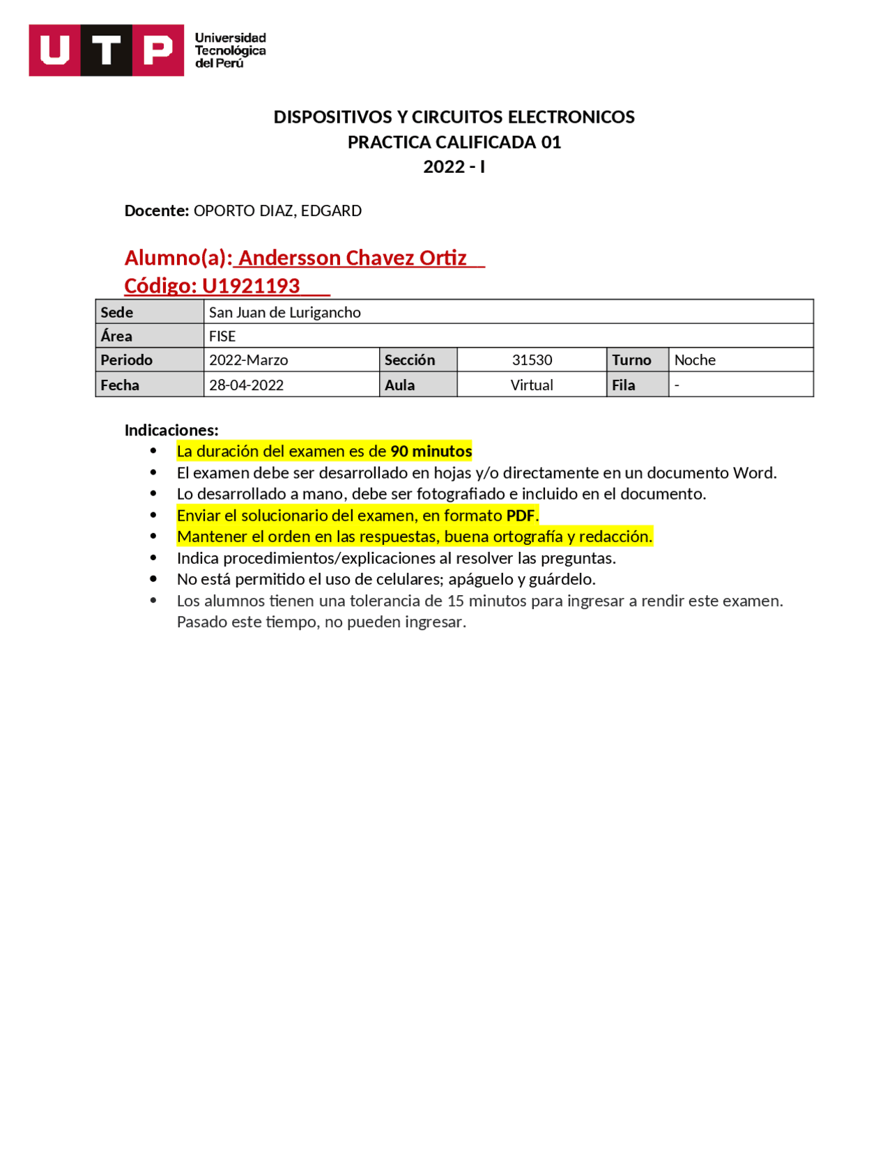 Practica Calificada 1 Semana 05 Exámenes De Microcontroladores Docsity