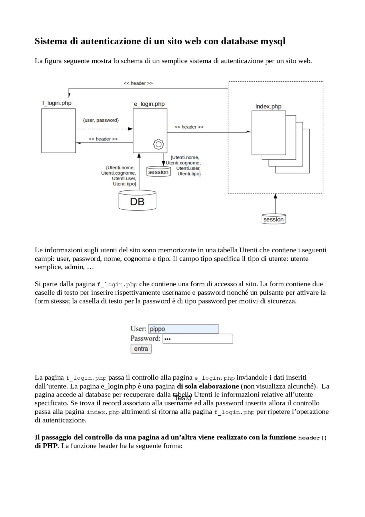 Sistema di autenticazione di un sito web con database mysql - Docsity