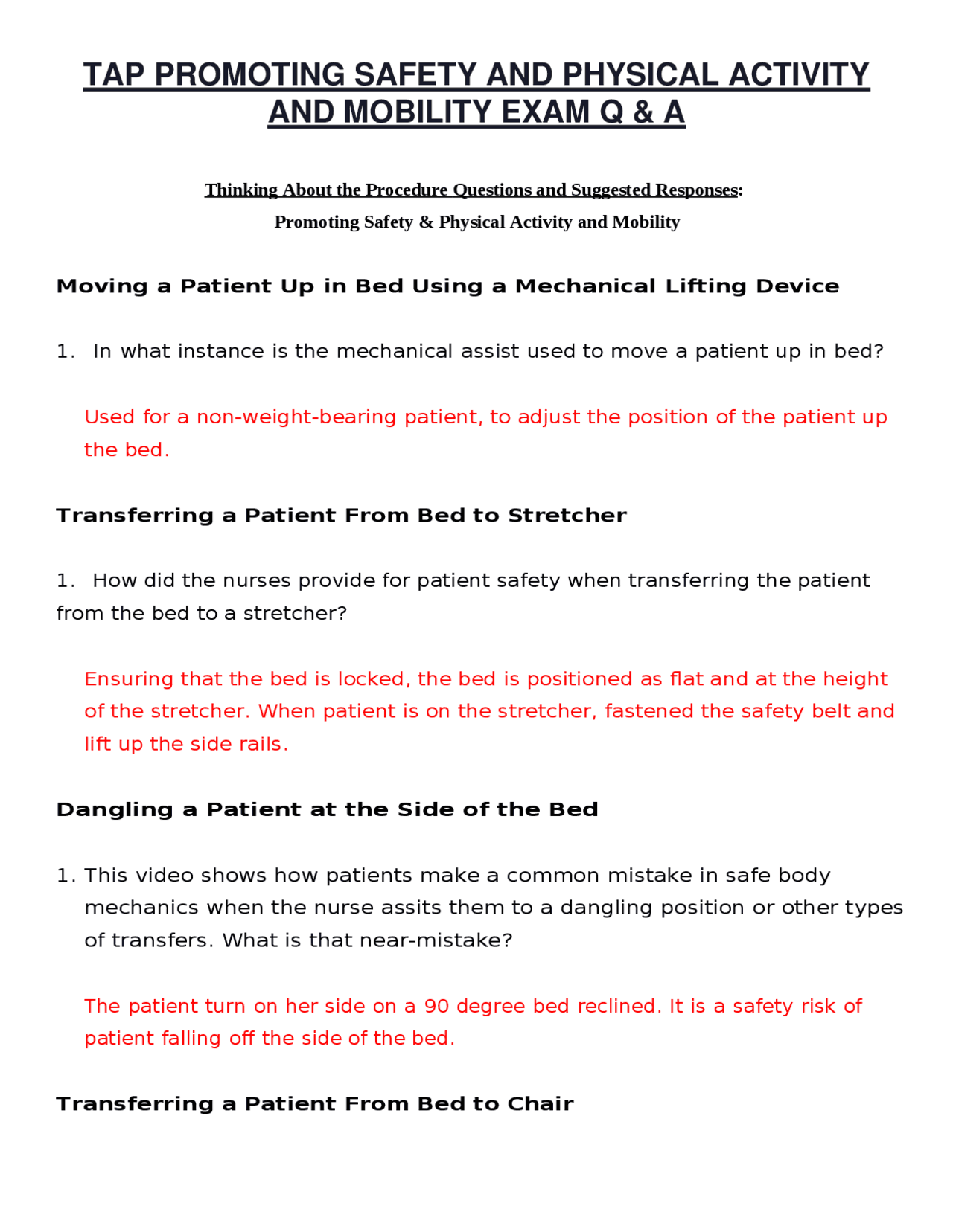 TAP PROMOTING SAFETY AND PHYSICAL ACTIVITY AND MOBILITY EXAM Q & A ...