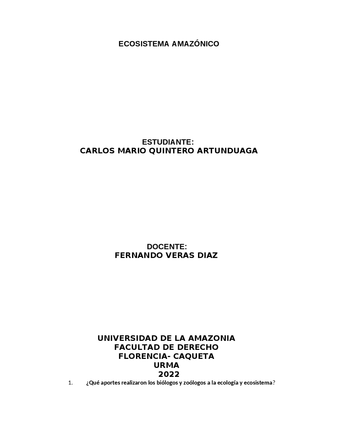 Ecosistema Y Sus Componentes Ejercicios De Biología Docsity
