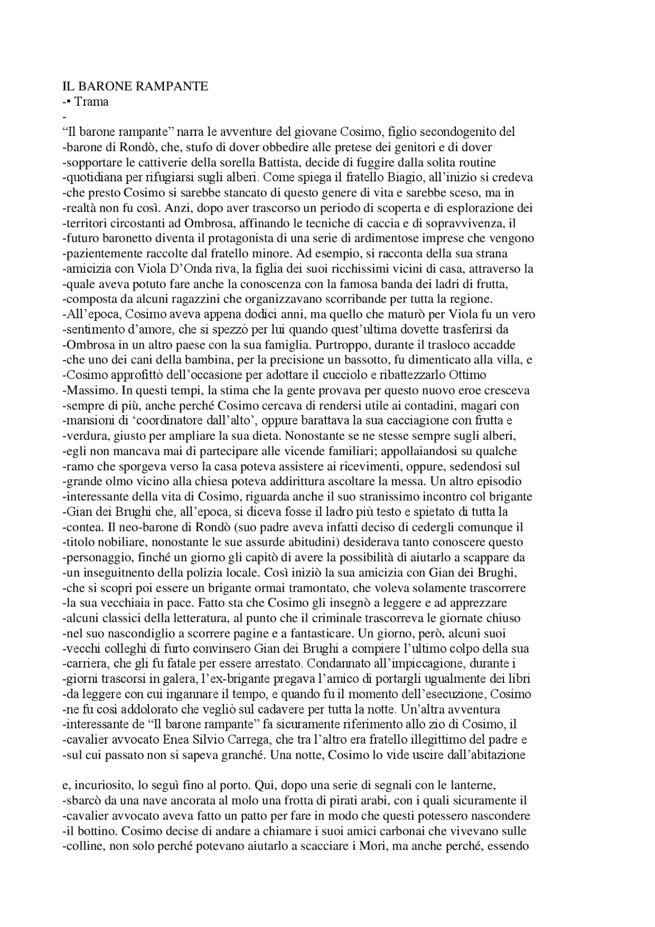 Barone Rampante Di Calvino Sintesi Del Corso Di Letteratura Docsity