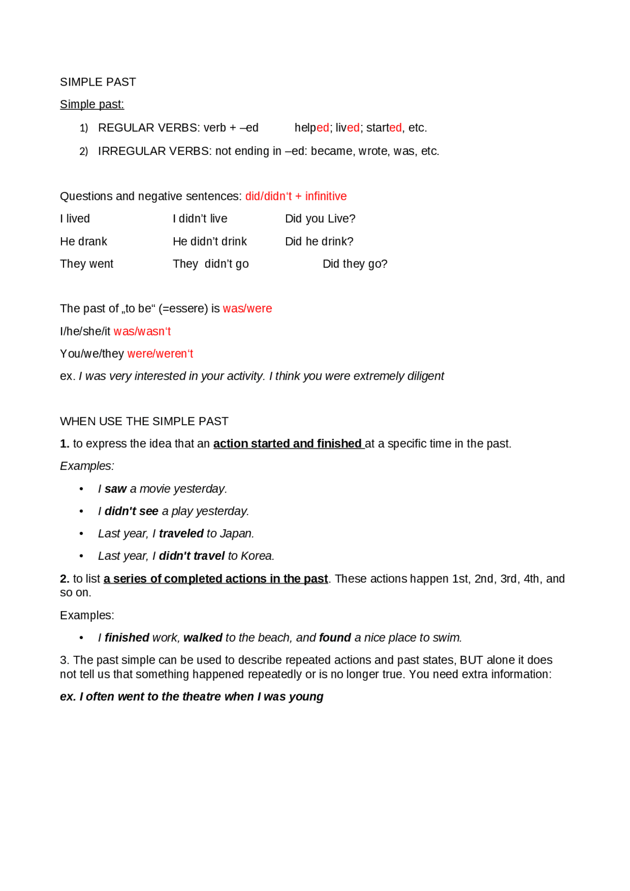 Simple past - schema | Schemi e mappe concettuali di Lingua Inglese ...