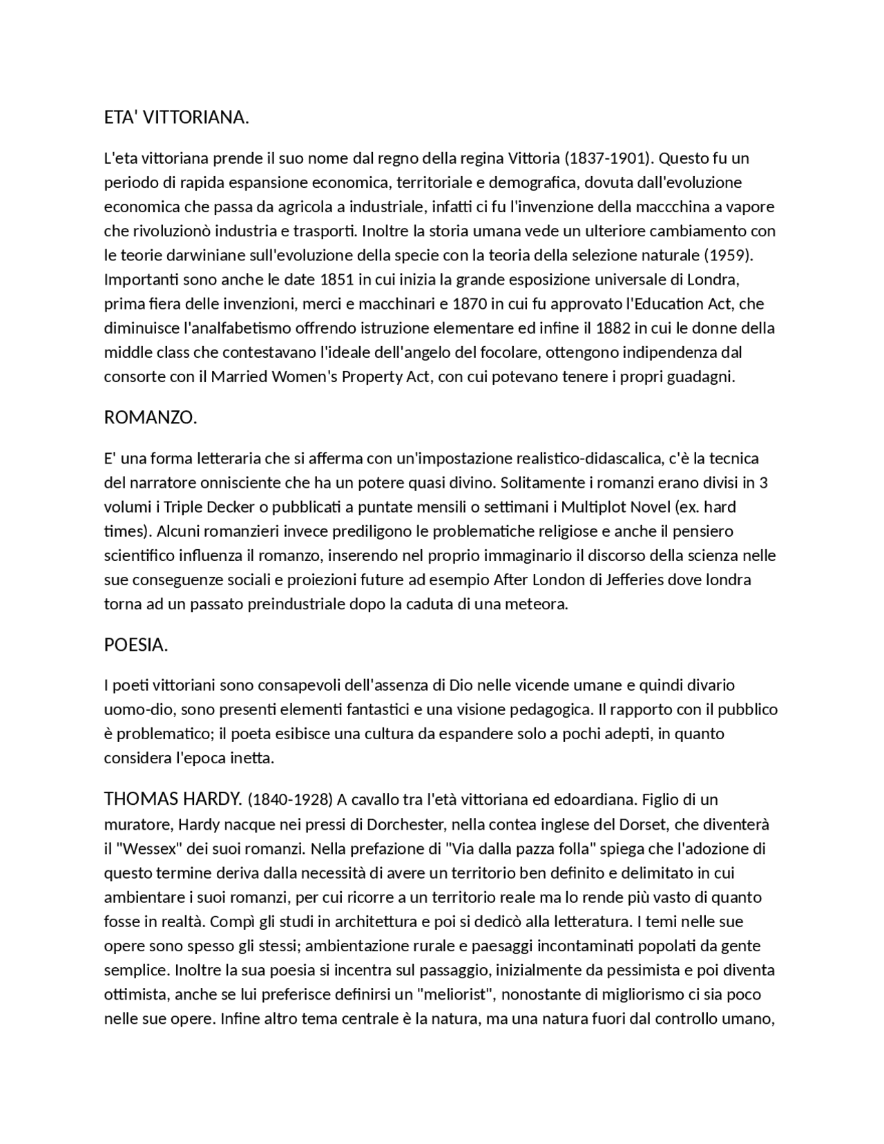 Appunti Completi Letteratura Inglese 3 Docsity