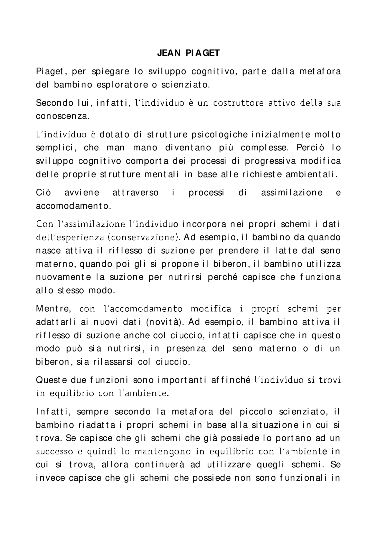 Lo Sviluppo Cognitivo Secondo Jean Piaget Docsity