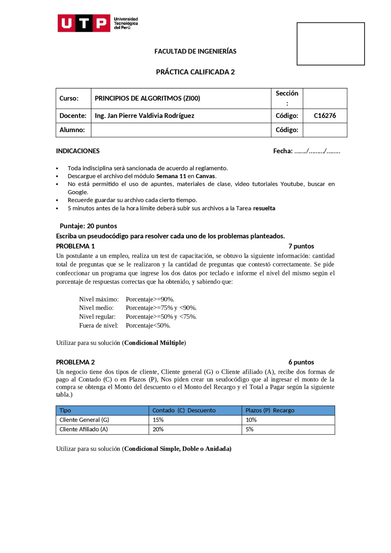 Principios De Algoritmos Exámenes De Algoritmos Y Programación Docsity