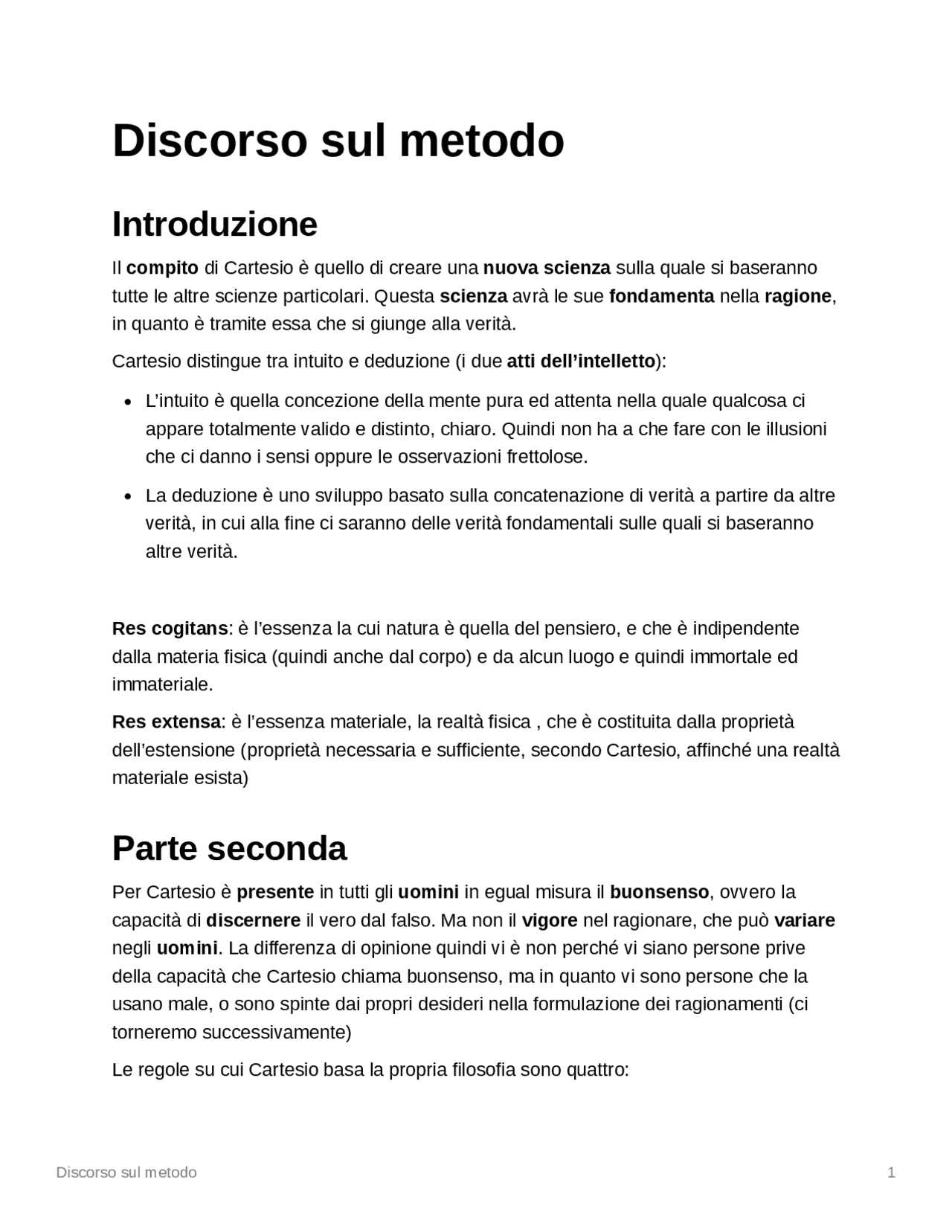 Discorso Sul Metodo Di Cartesio Docsity