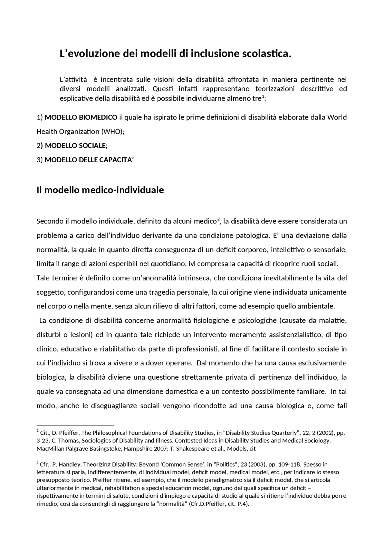 I Modelli Di Inclusione Scolastica Docsity