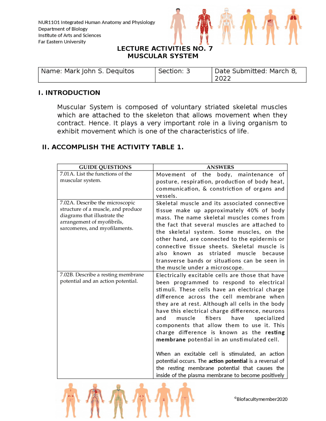 Human biology activity worksheet - Docsity