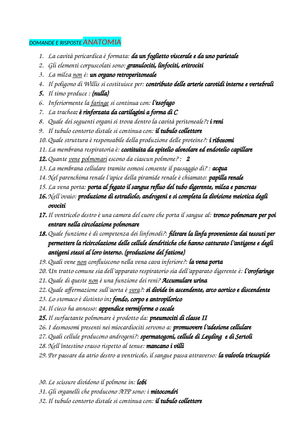 Domande E Risposte Anatomia Schemi E Mappe Concettuali Di Anatomia