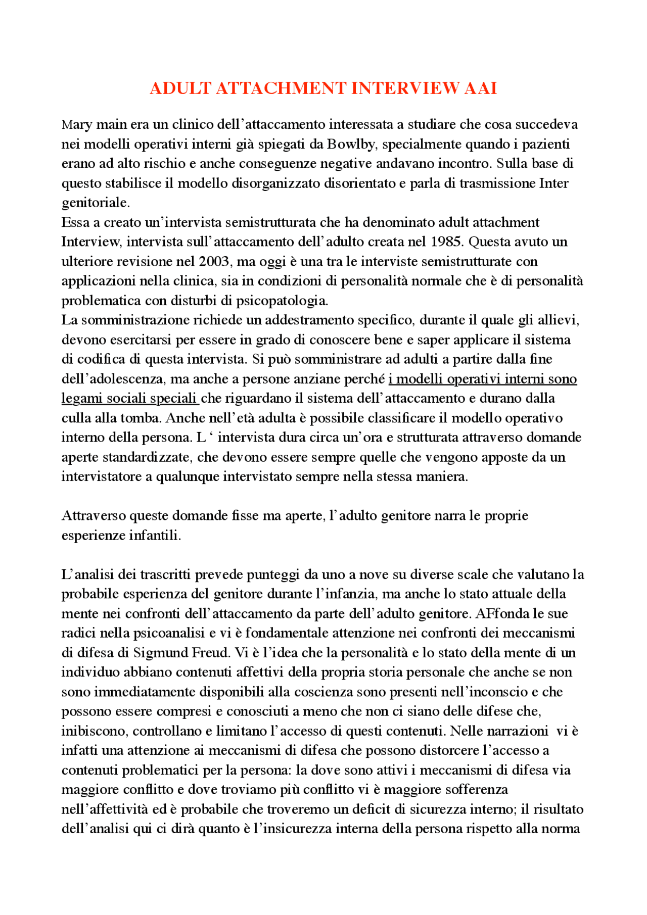 Adult attachment interview - Docsity