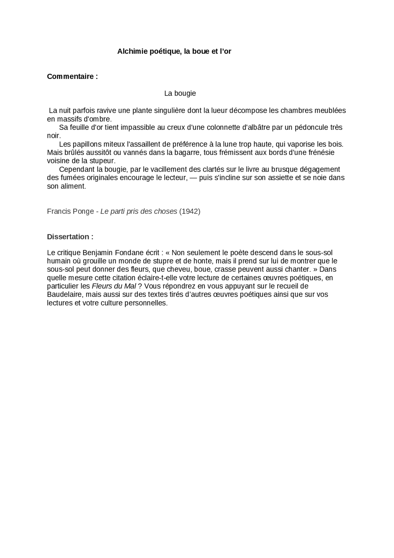 Commentaire de texte - Docsity