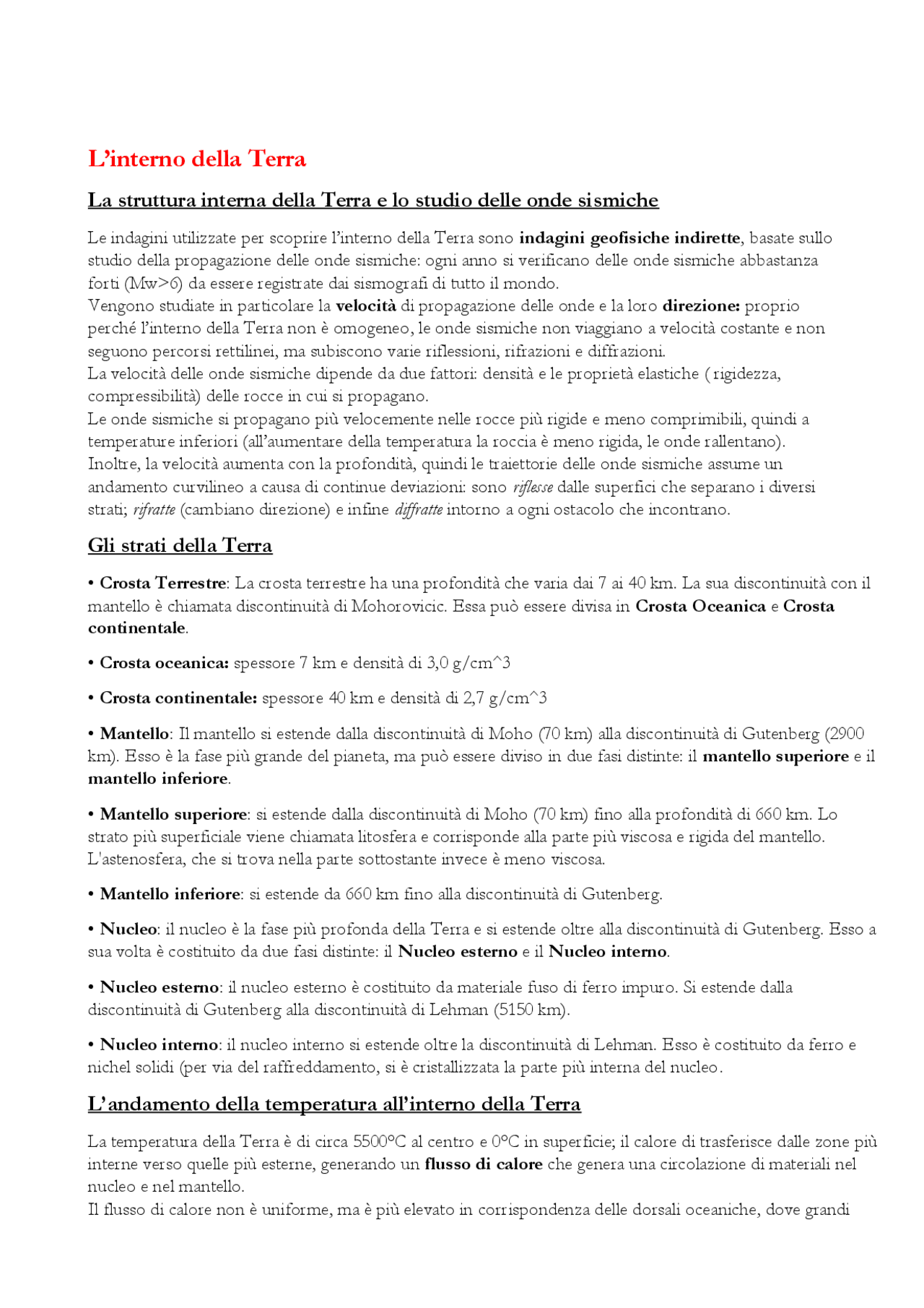 La struttura interna della Terra e lo studio delle onde sismiche | Appunti di Scienze della ...